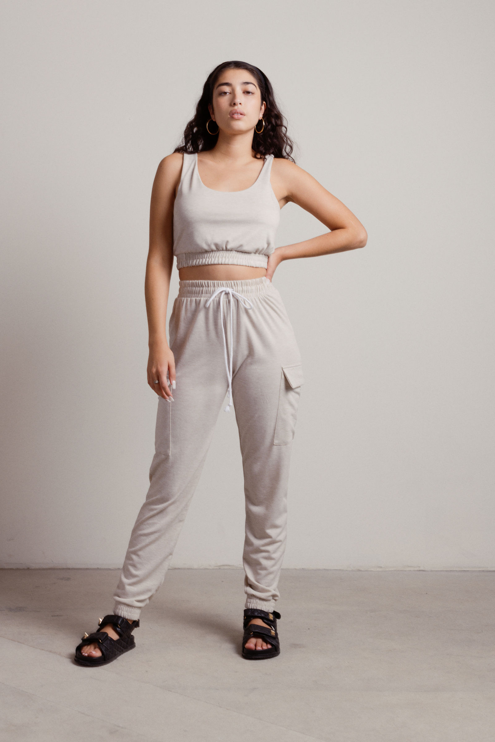 White Crop Tank And Sweatpants Set - Lounge Sweatpants Set - Two ...