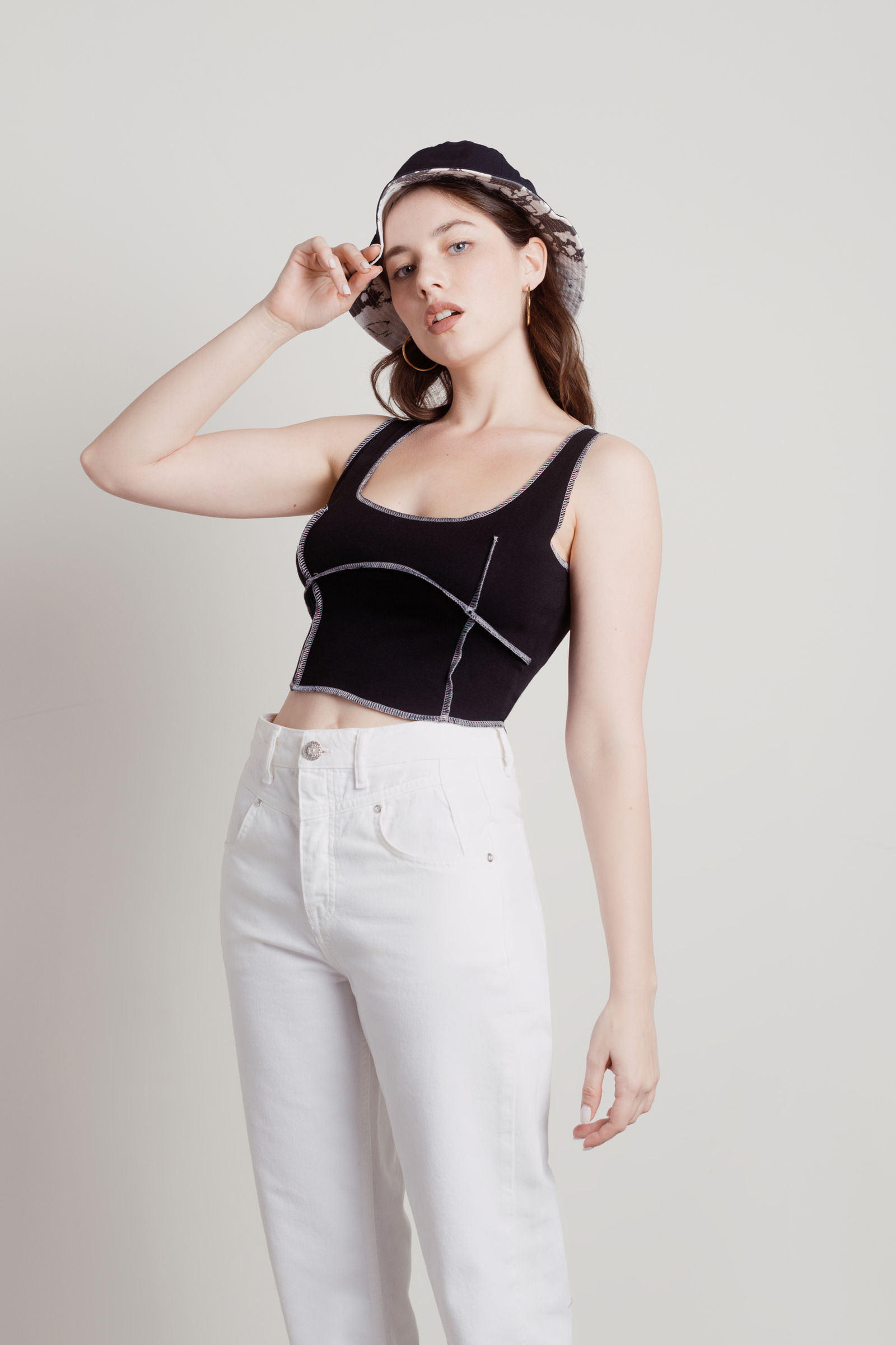 Cute Sand Crop Top - Exposed Stitch Top - Fitted Top