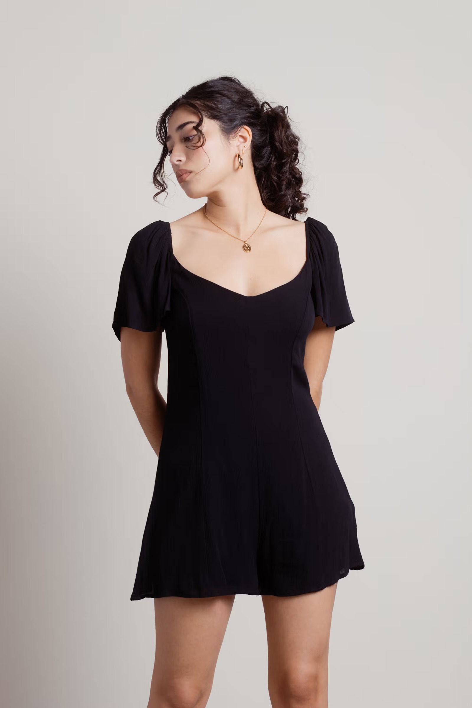 Black Romper - Flowy Romper - Black Ruffle Romper