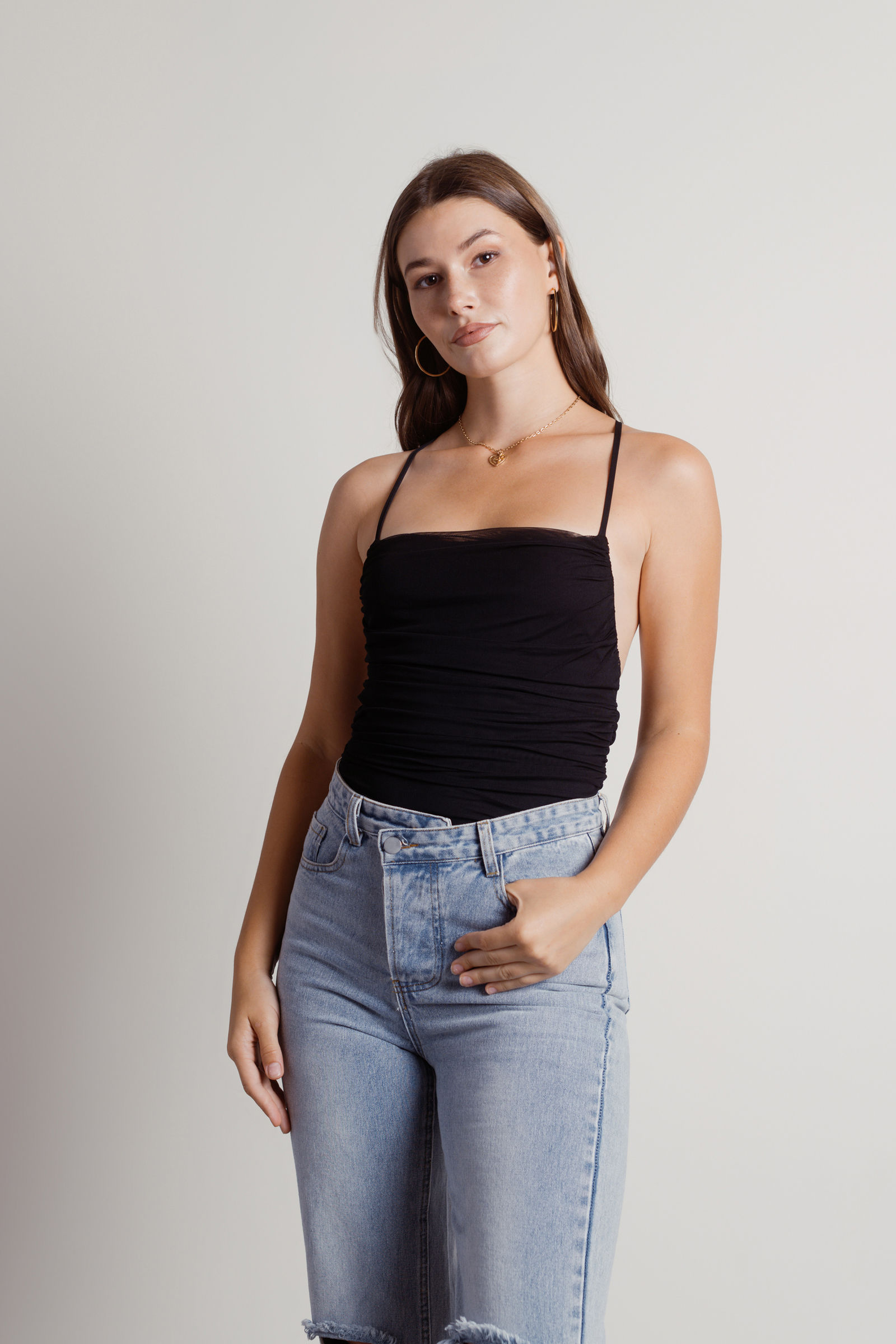 Black Mesh Bodysuit - Cross Back Bodysuit - Bodysuit