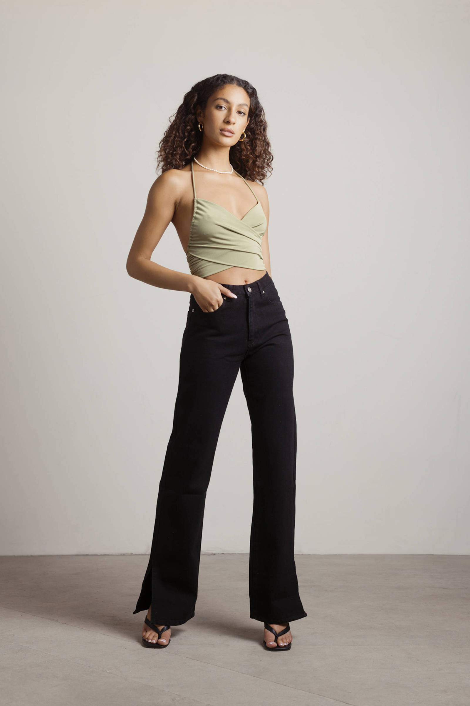 Black Jeans - Straight Leg Jeans - Side Slit Jeans