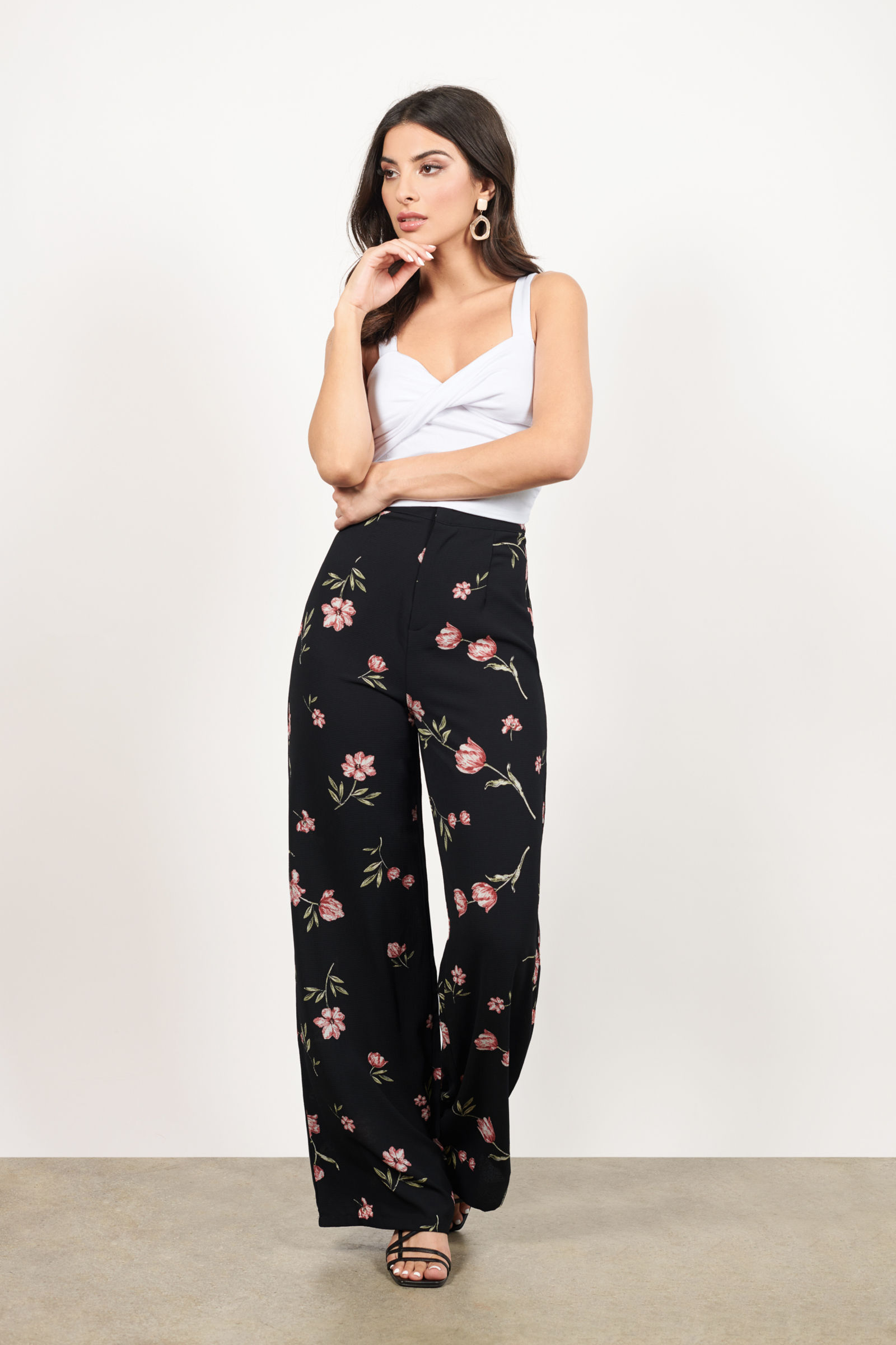 Black Pants - Multi Floral Pants - Pants With Relaxed Legs
