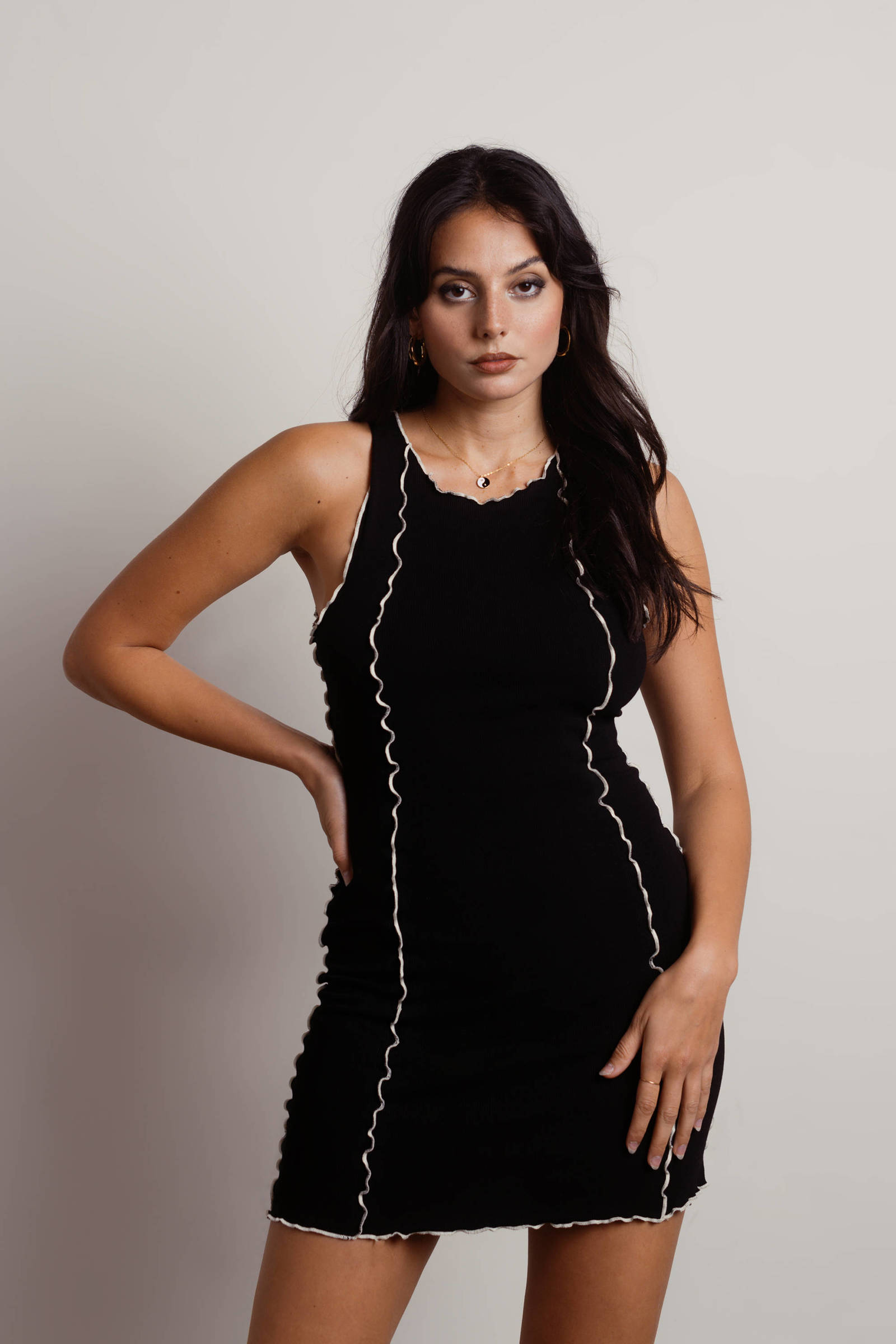 Orange Scoop Neck Mini Dress - Exposed Seam Dress - Sleeveless Mini