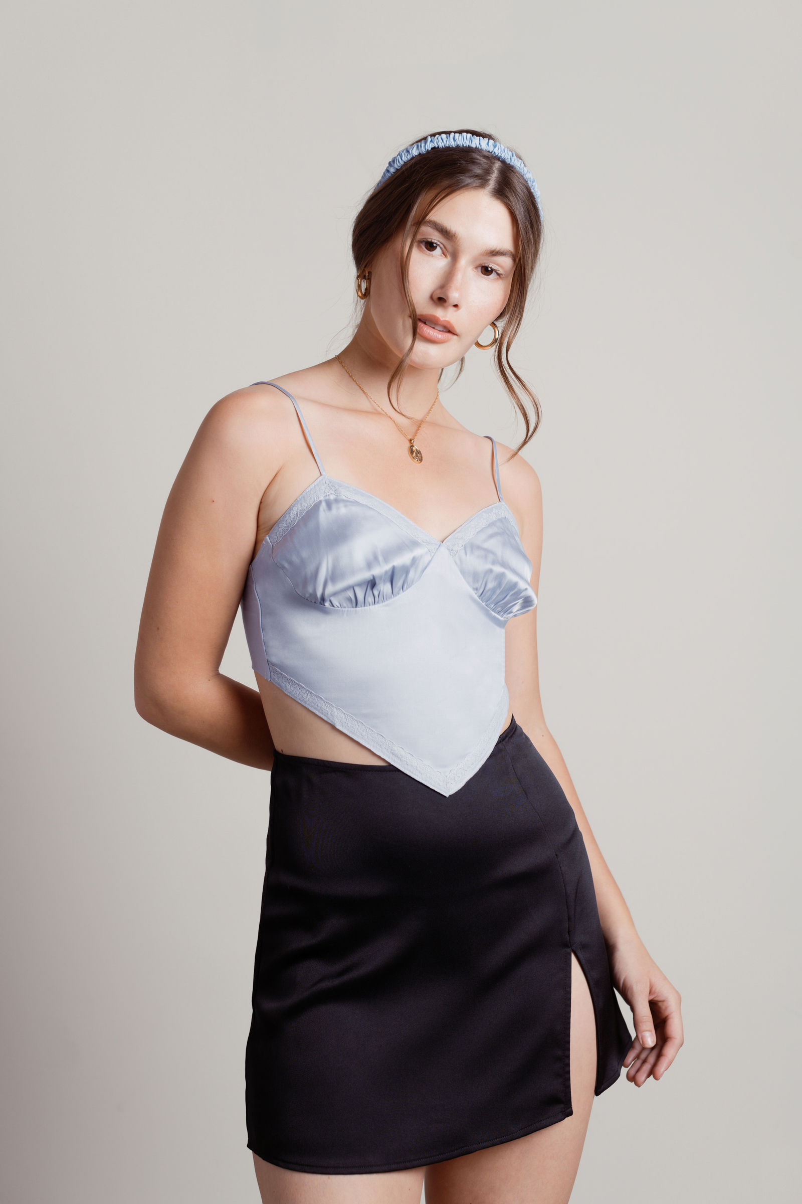 White Bustier Crop Top - Lace Trim Bandana Top - Open Back Crop Top