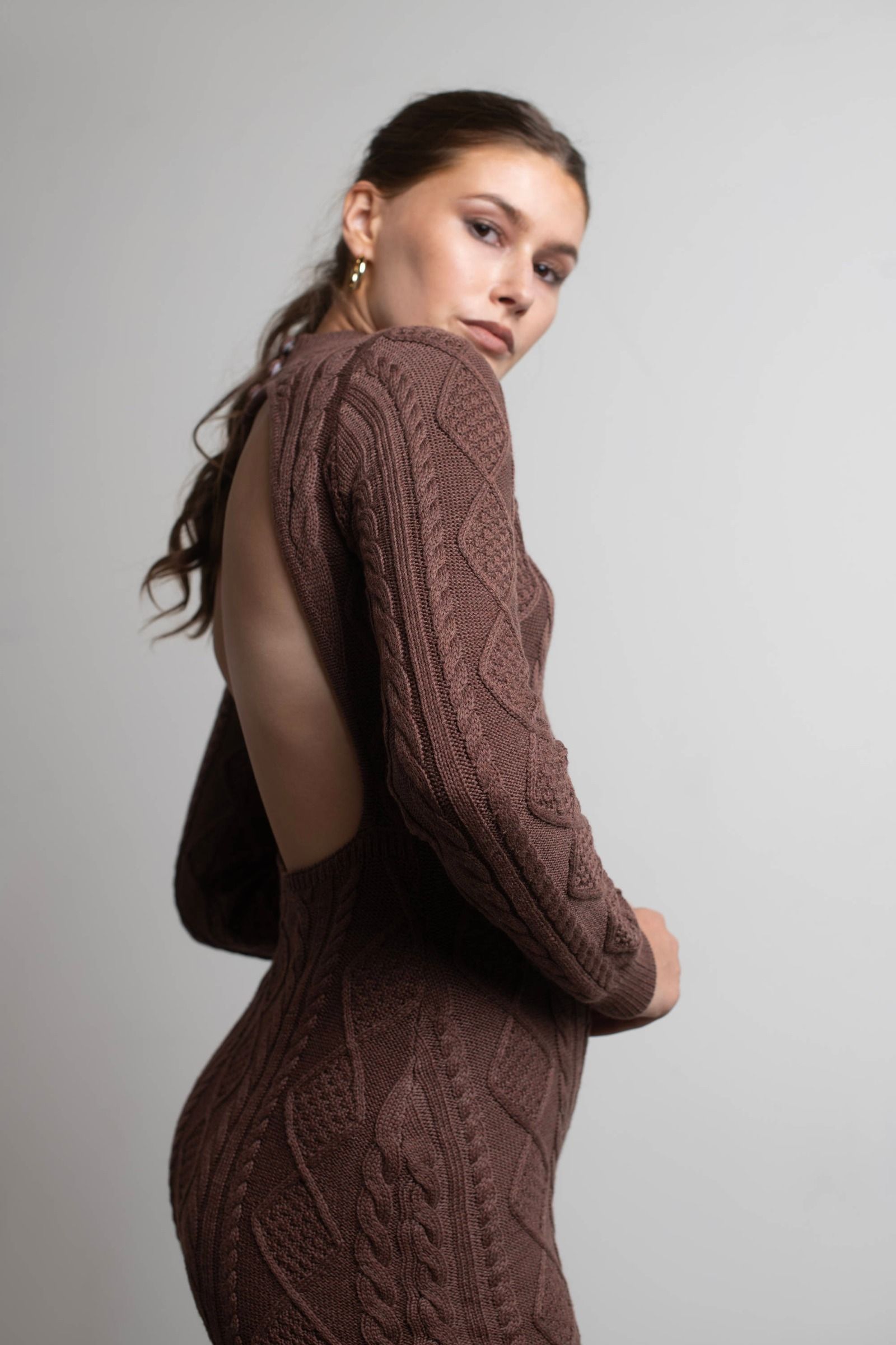Brown Sweater Dress - Open Back Mini Sweater Bodycon Dress - Knit ...