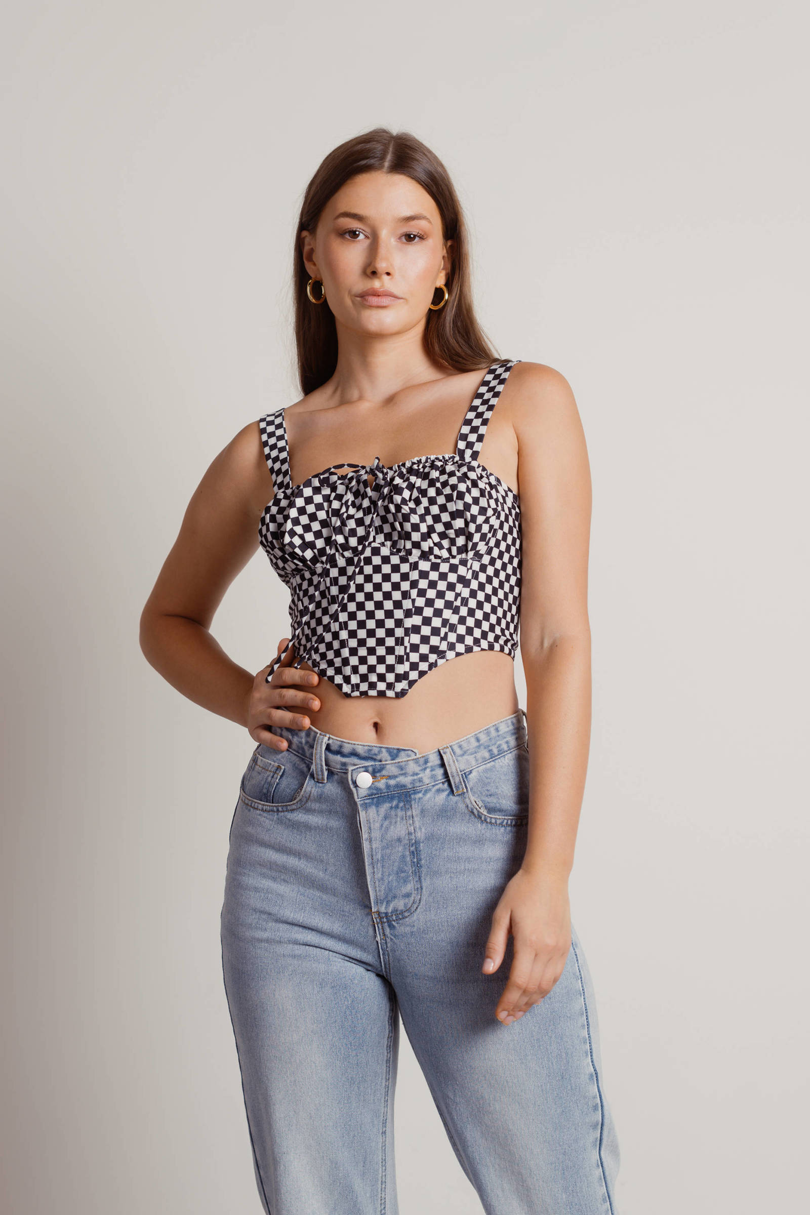 Blue Crop Top - Corset Bustier Keyhole Crop Top - Ruched Front Tie Crop Top