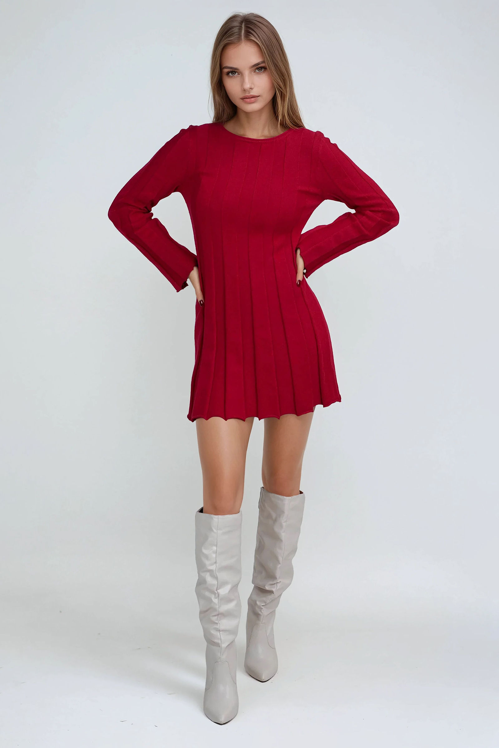 Scarlet Edge Ribbed Sweater Mini Dress - Dark Red - $28 | Tobi US