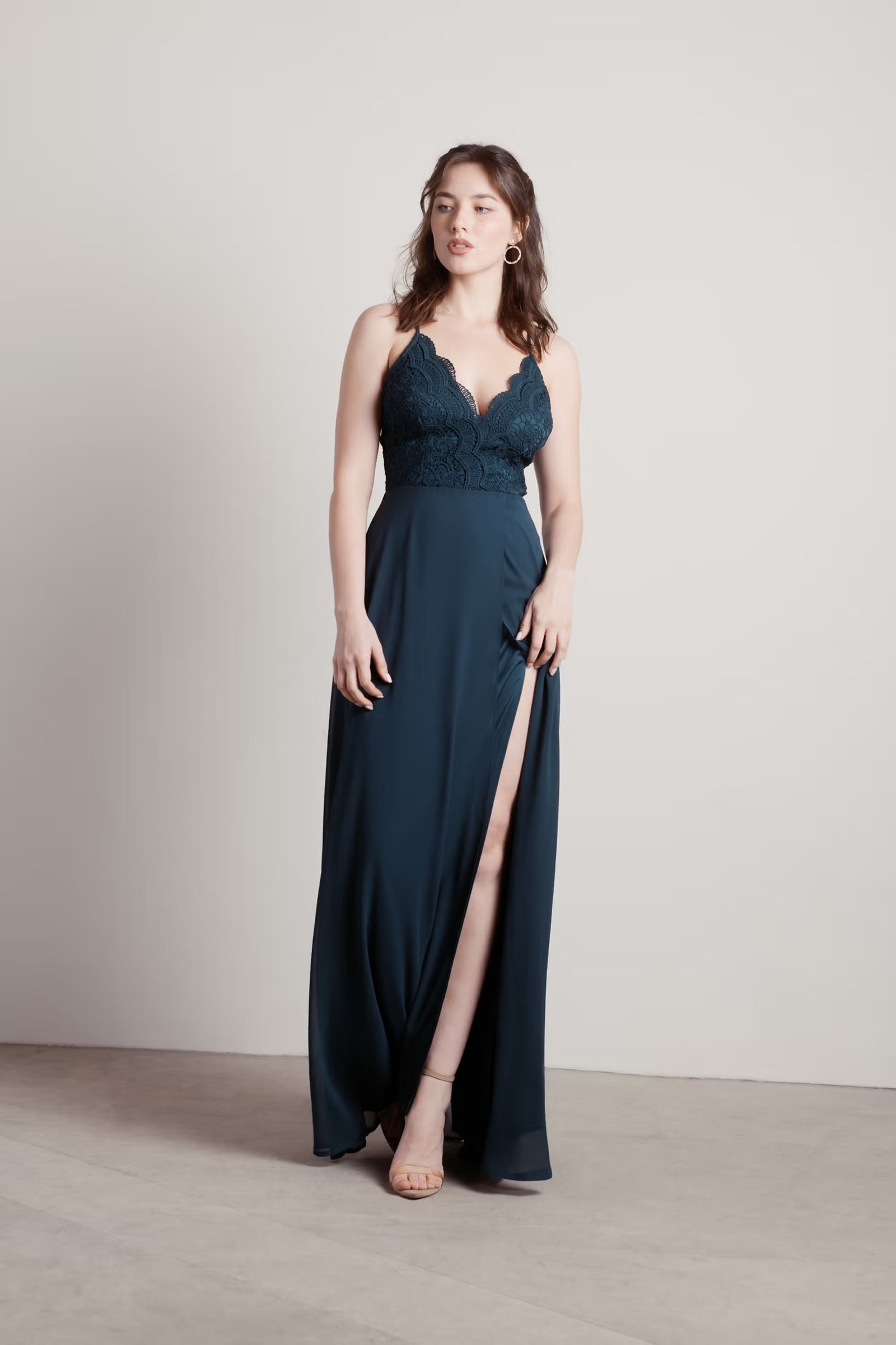 Burgundy Maxi Dress - Red X-Back Dress - Lace High Slit Dress