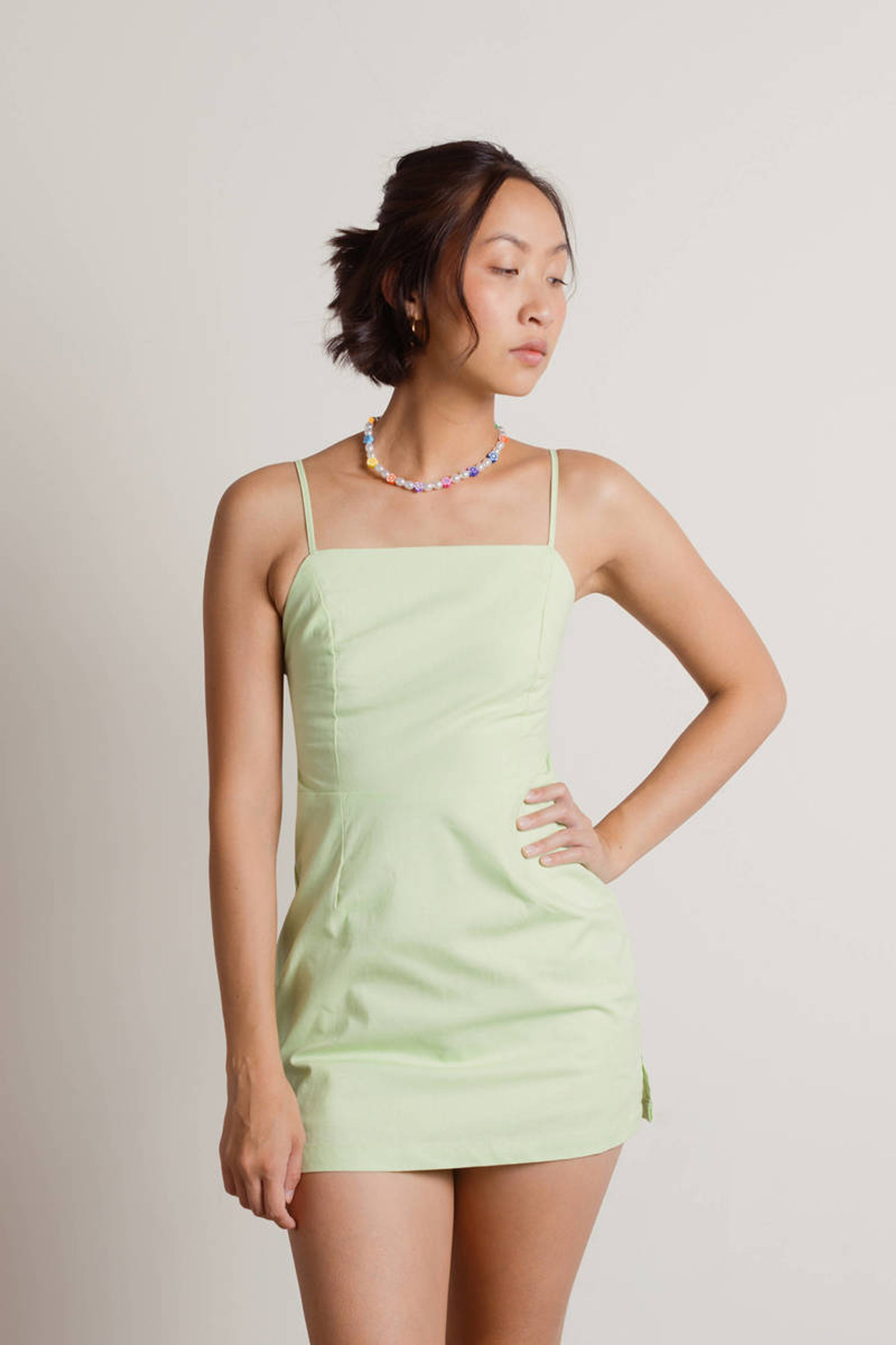 Green Open Back Mini Bodycon Dress - Backless Halter Dress