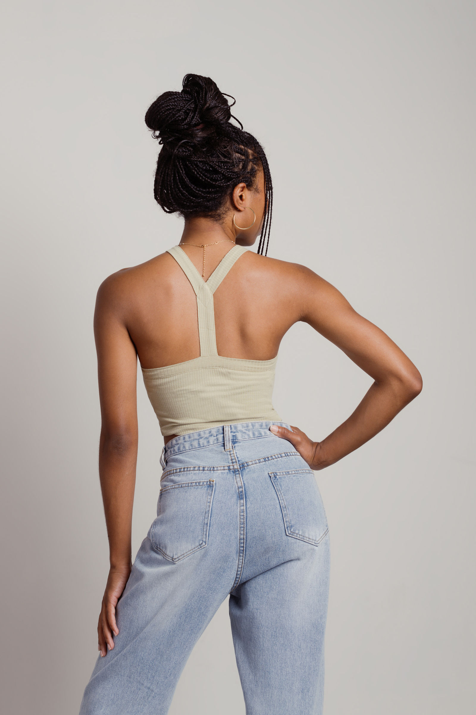 Off White Crop Top - Ribbed Halter Crop Top - High Neck Racerback Crop Top