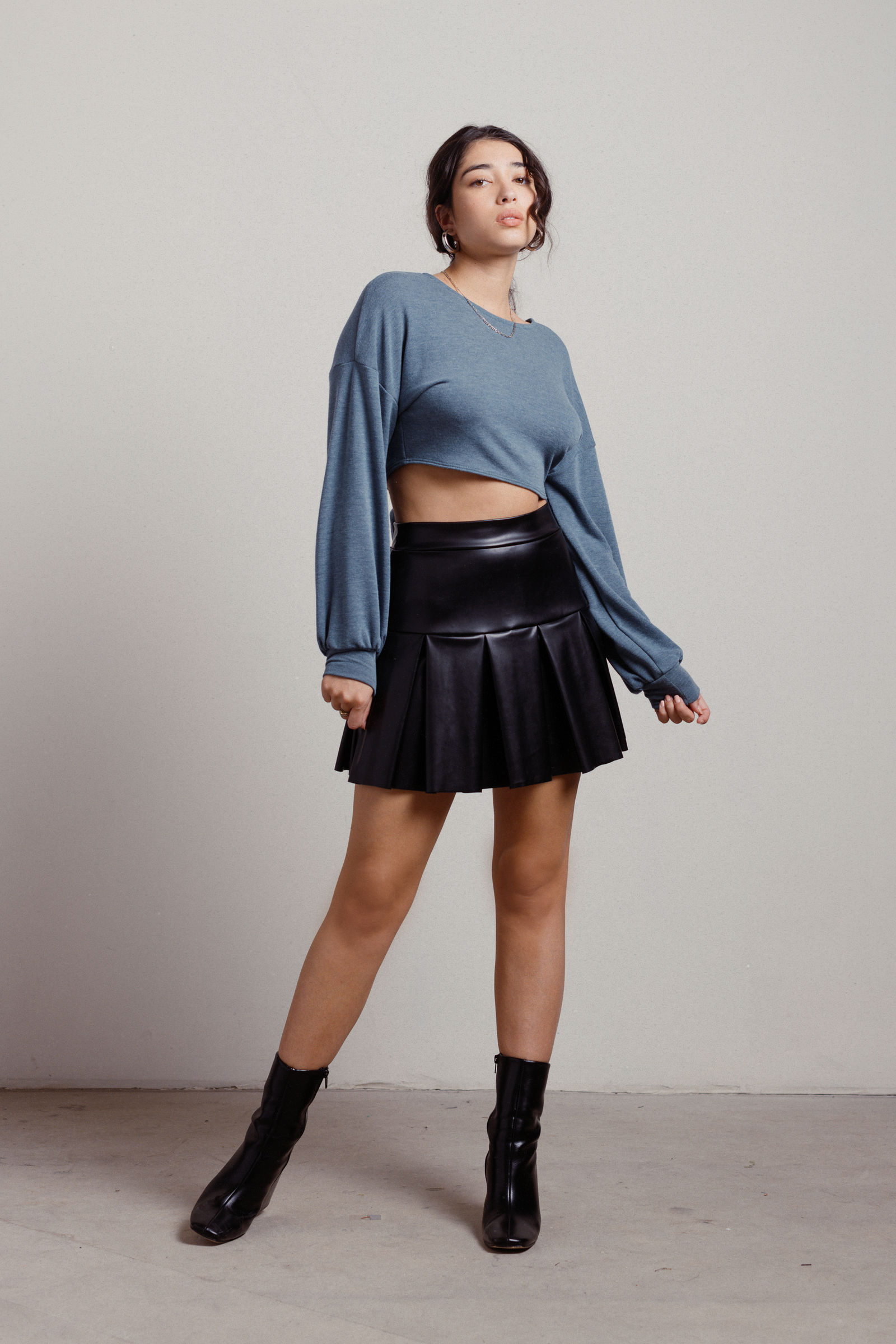 Green Cutout Top - French Terry Crop Top - Tie Back Top