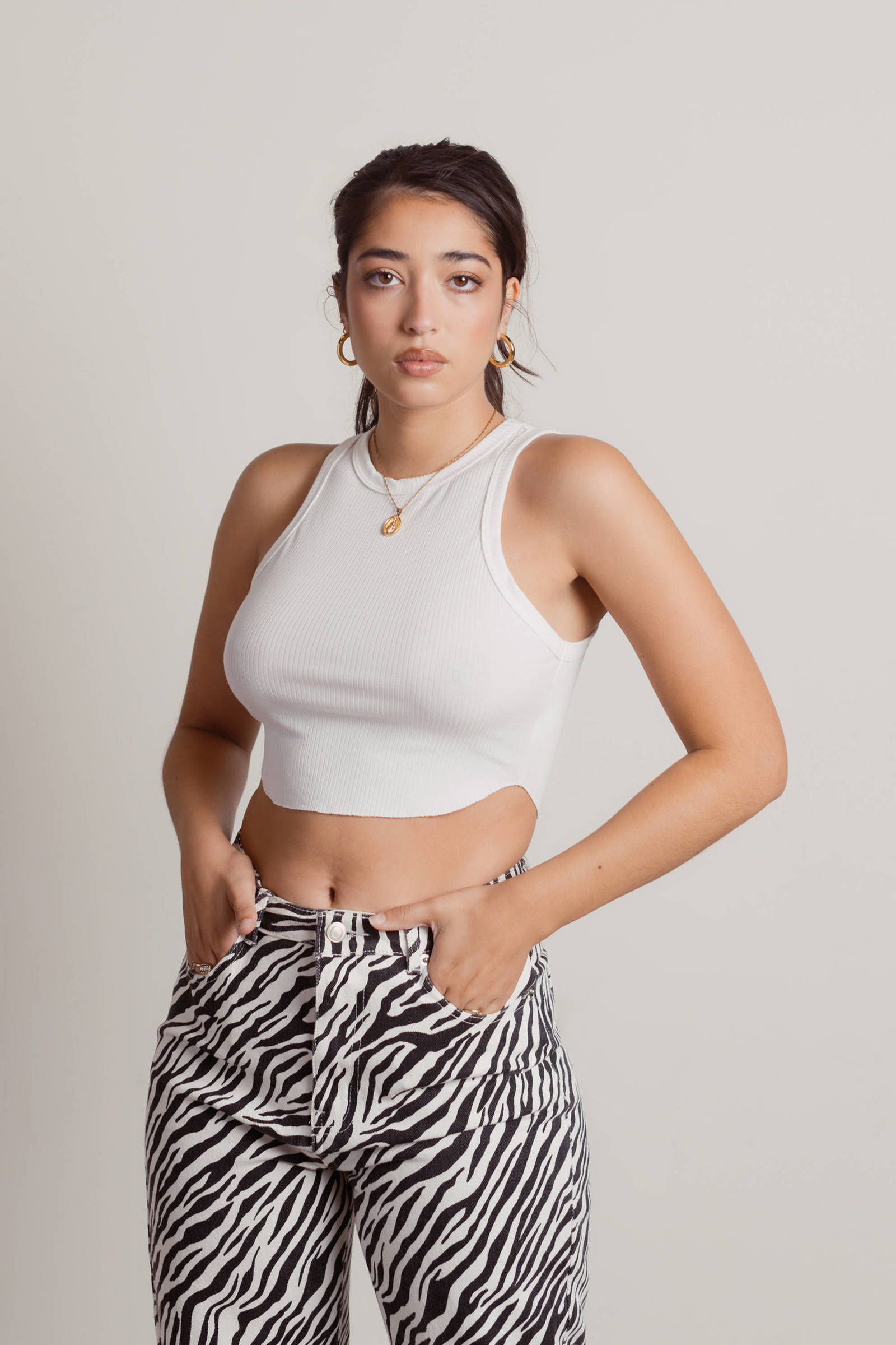 Black Crop Tank Top - Ribbed Tank Top - Crew Neckline Crop Tank Top