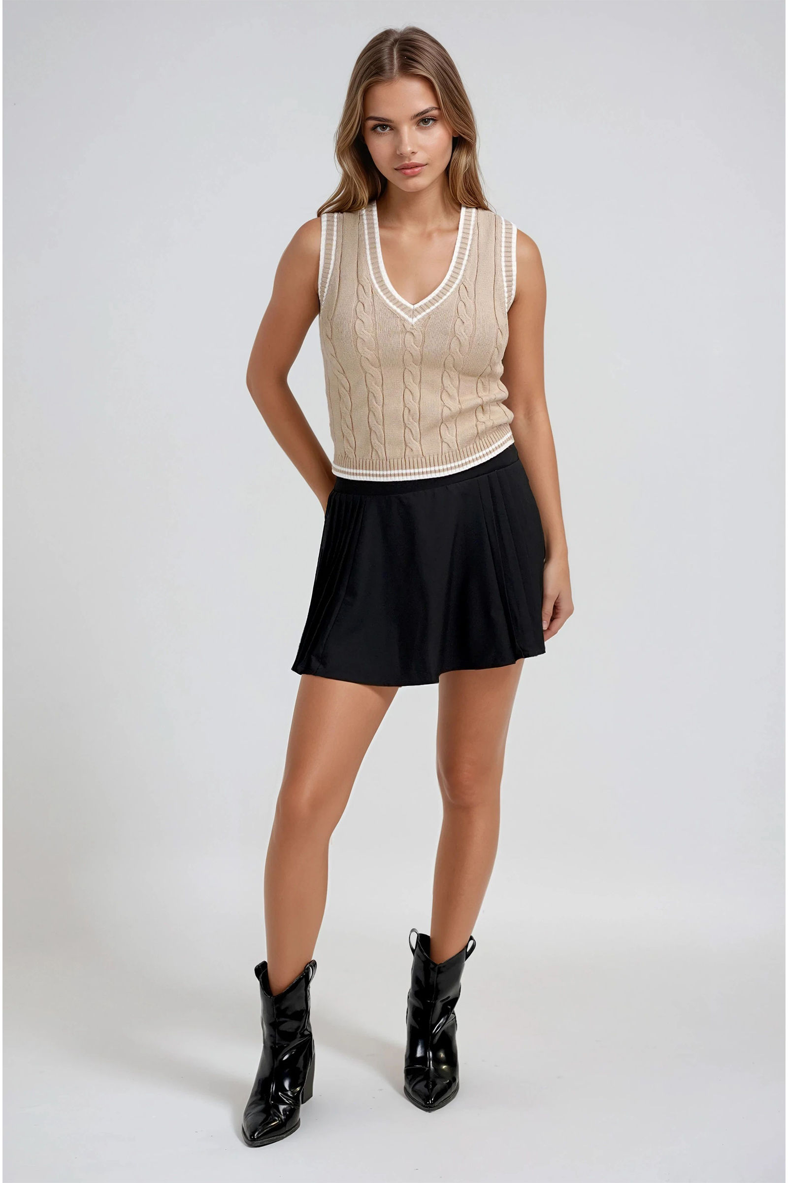 Classic Twist Cable Knit Tank Top - Khaki - $25 | Tobi US
