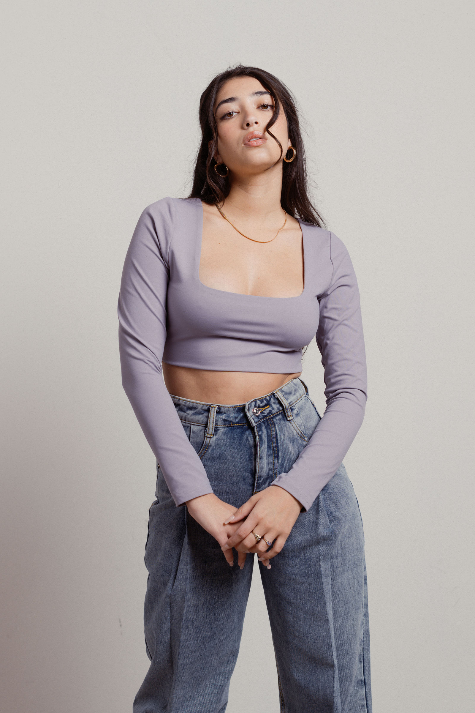 Lavender Crop Top - Square Neck Top - Ribbed Top