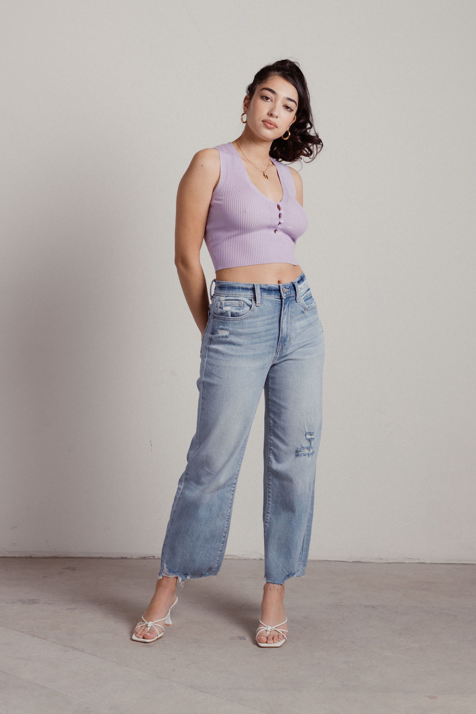 Black Button Up Tank Top - Black Crop Top - Ribbed Top