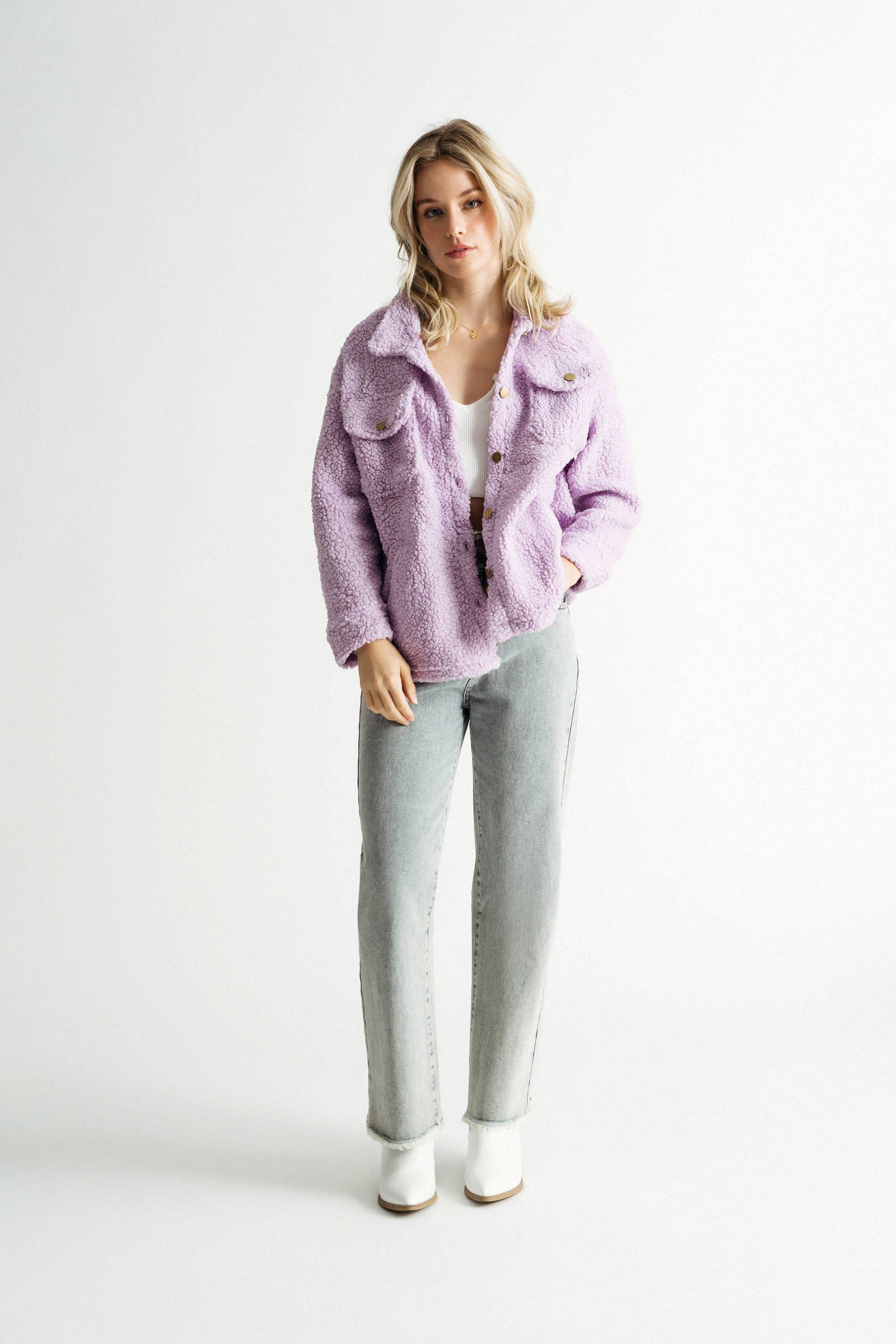 Lavender Long Sherpa Jacket - Cute Fluffy Teddy Jacket