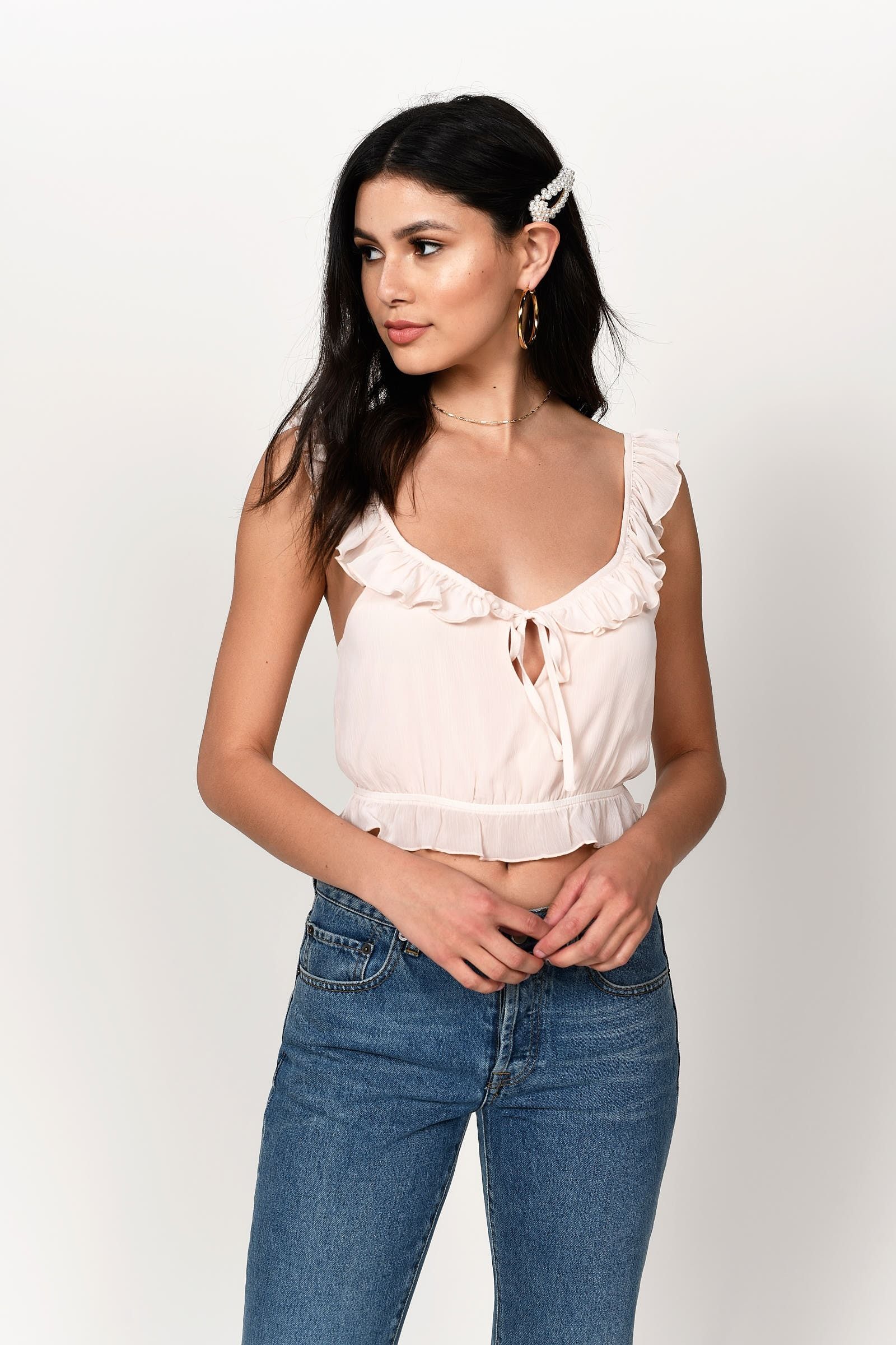 Sexy Red Crop Top - Ruffle Crop Top - Red Keyhole Top