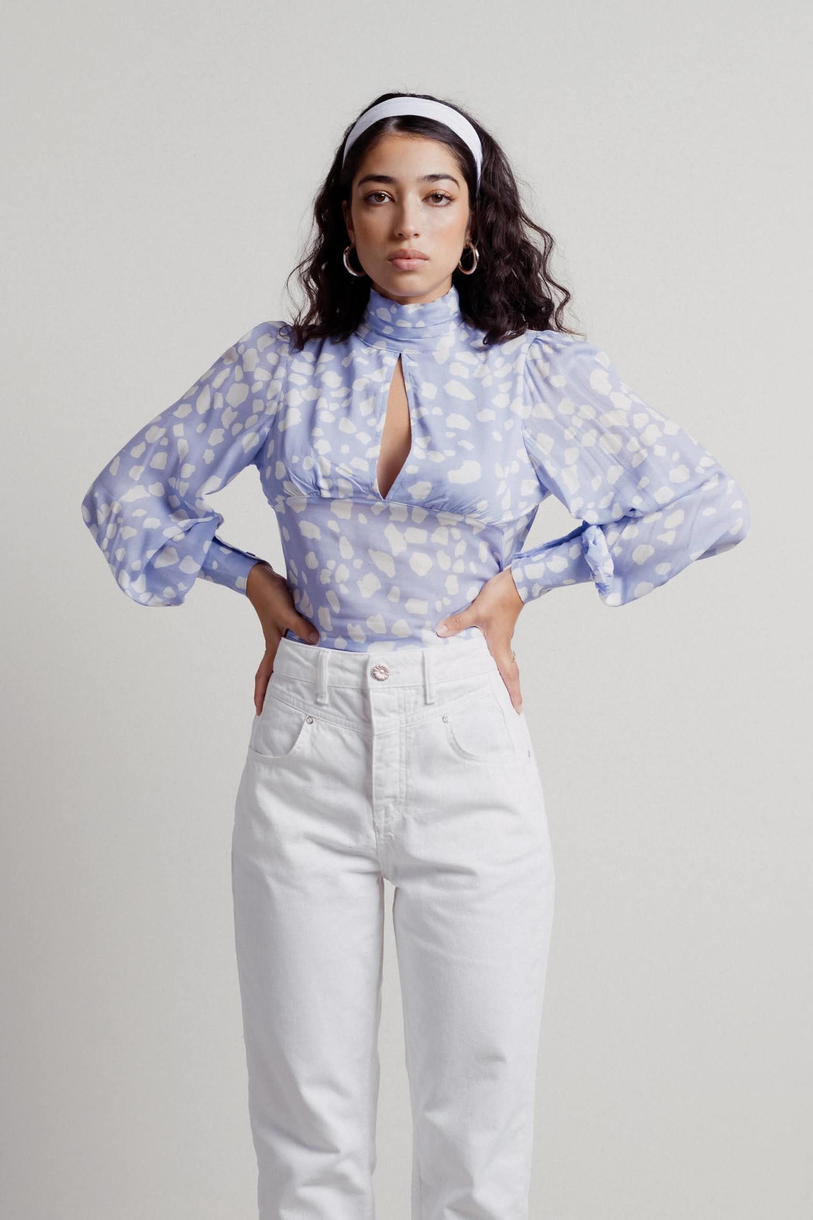 Lilac Blouse - Purple Open Back Top - Purple Print Top