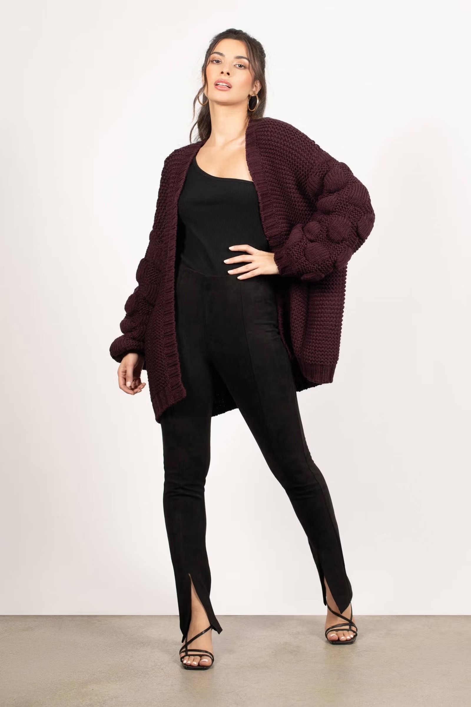 Pink Cardigan - Oversized Sweater - Pink Pom Pom Cardigan