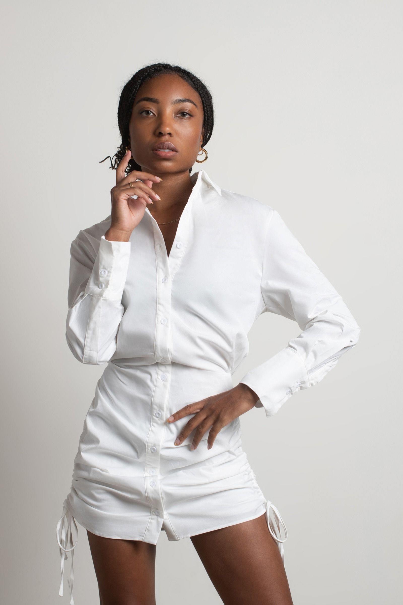 White Mini Dress - Shirt Dress - Off White Dress