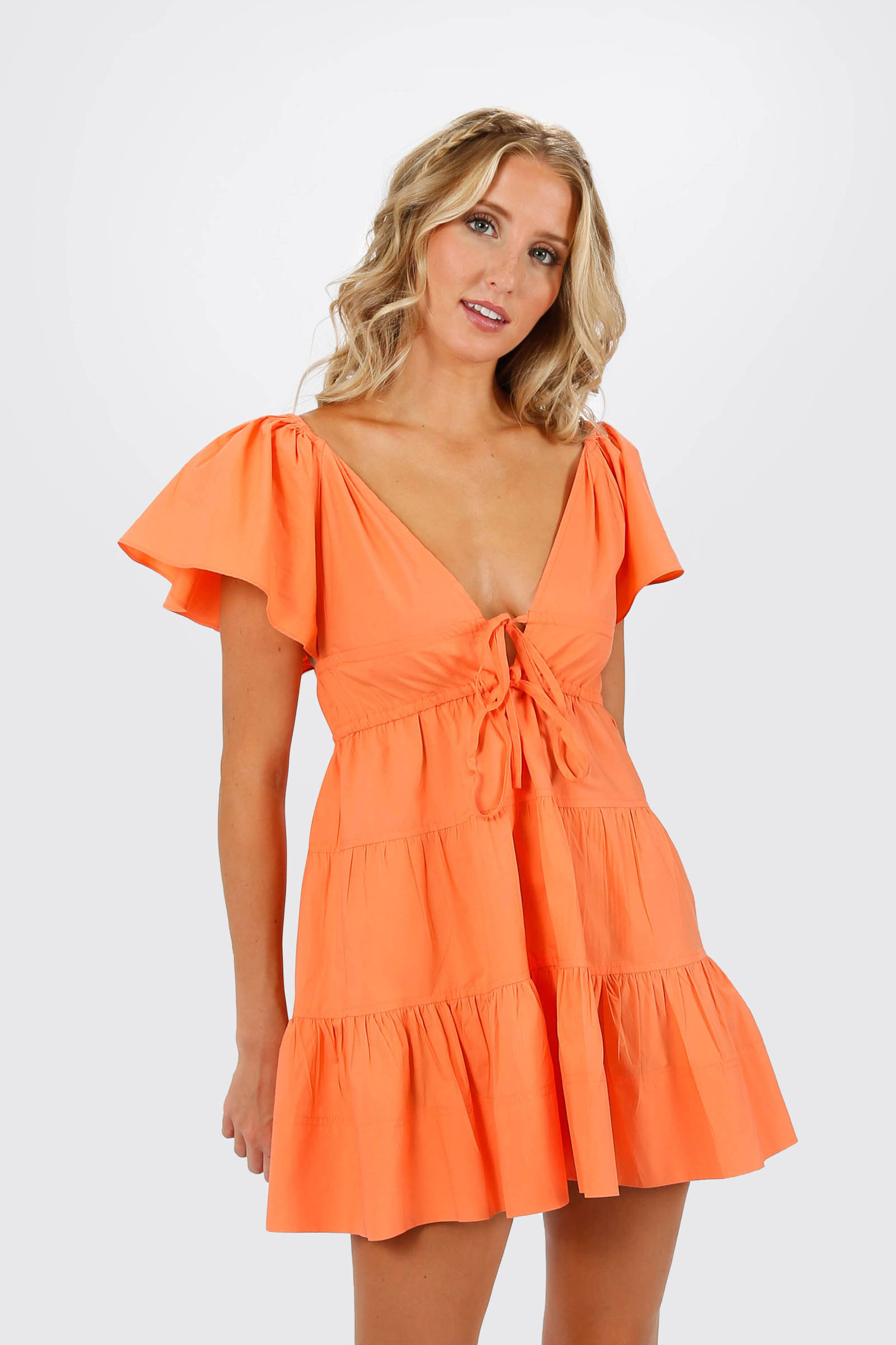 Eleanora Tiered Babydoll Mini Dress - Orange - $40 | Tobi US
