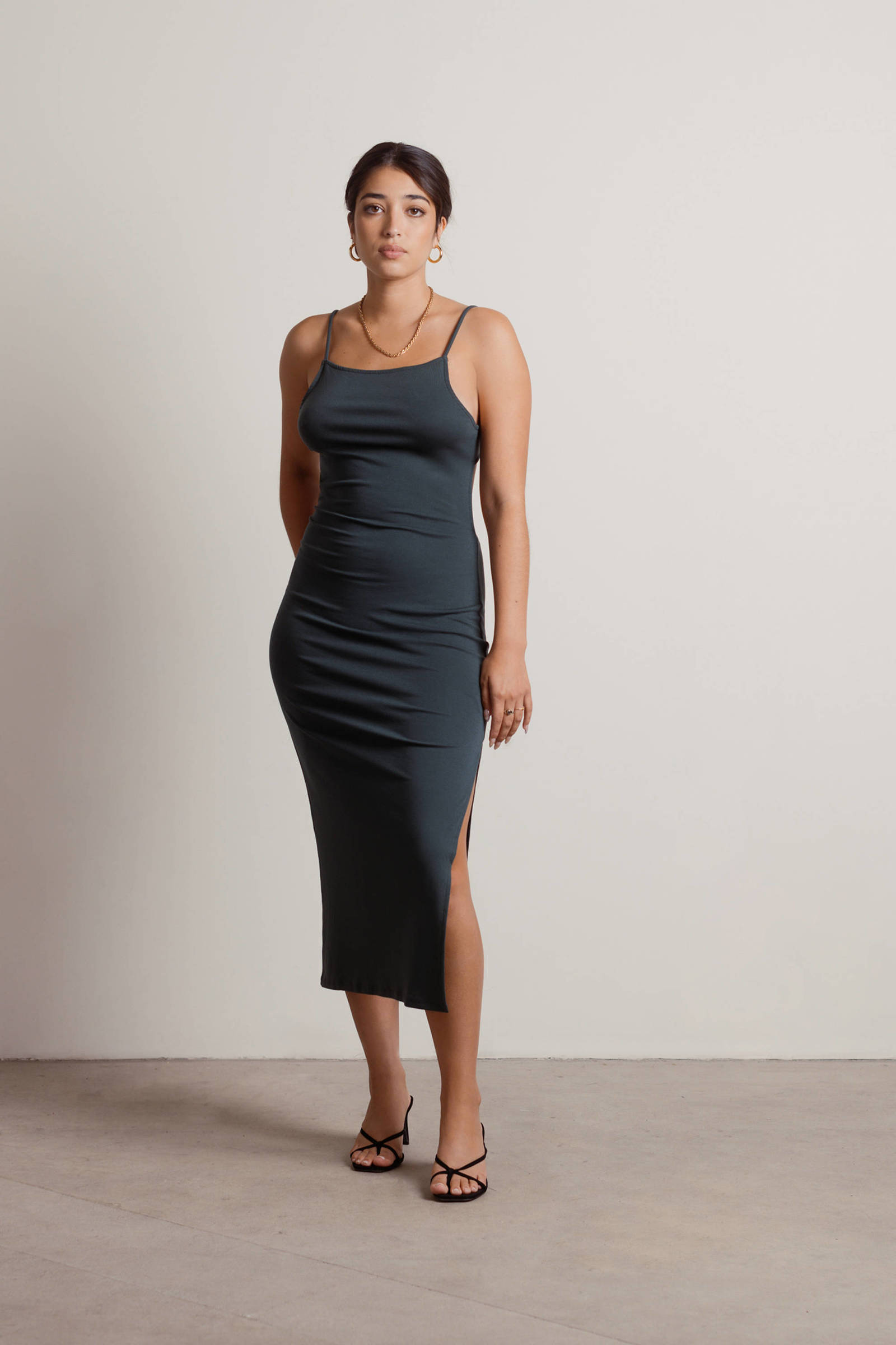 Pine Green Midi Dress - Backless Dress - Halter Dress