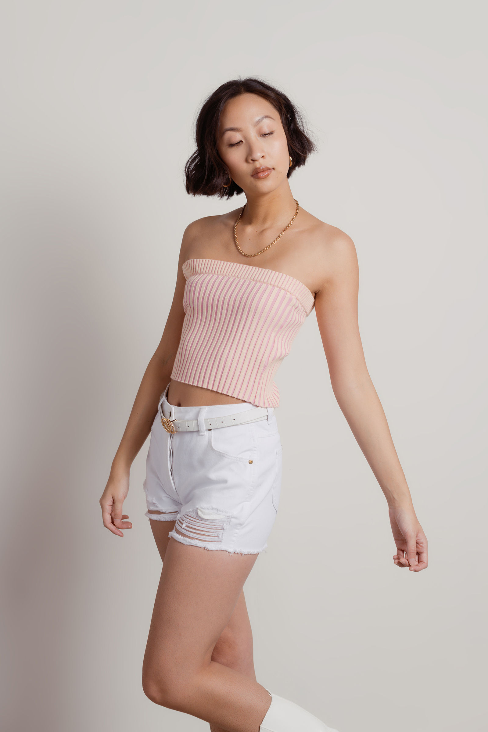 Light Pink Tube Top - Ribbed Strapless Top - Sleeveless Tube Top