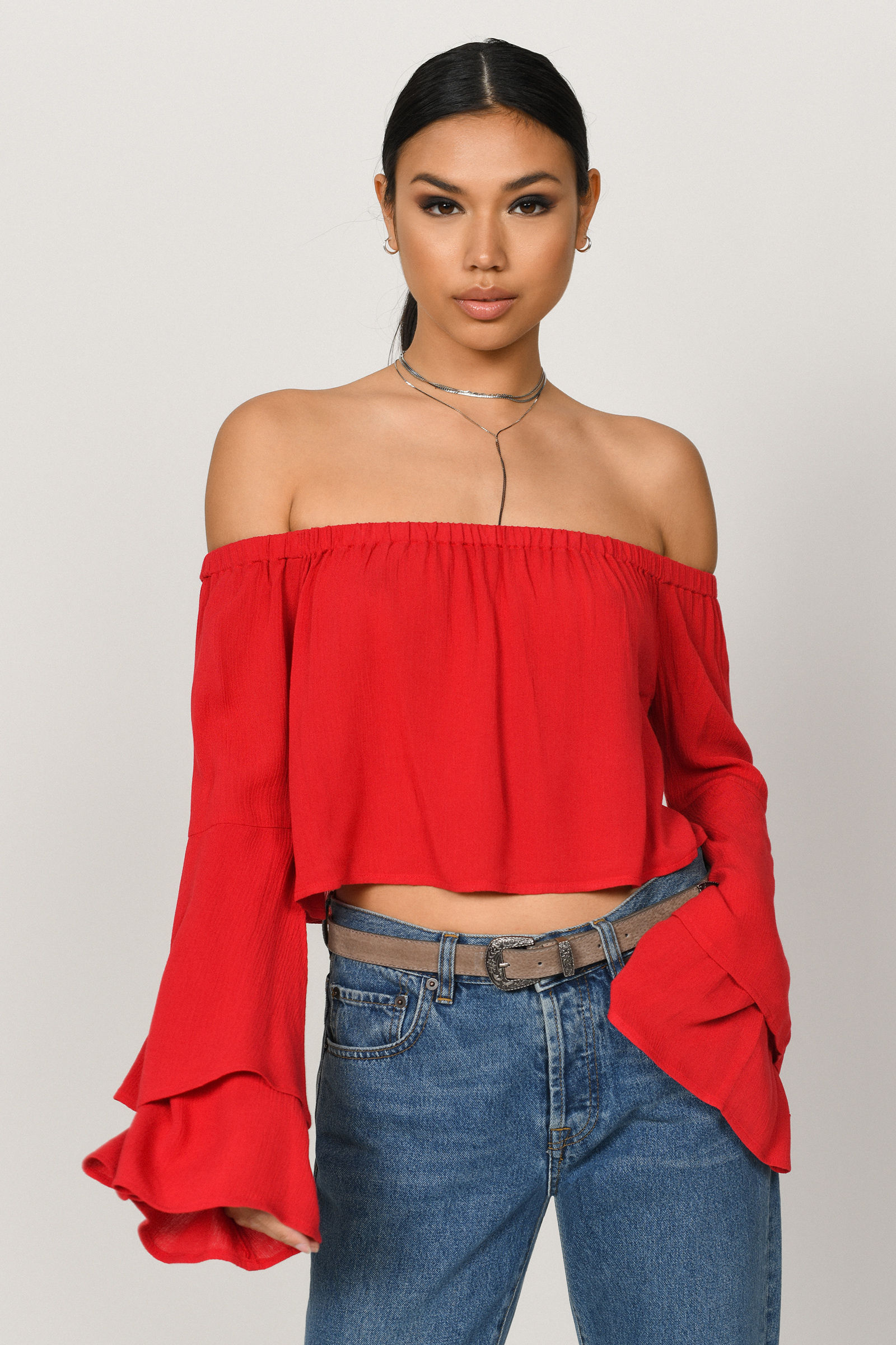 Black Crop Top - Off Shoulder Crop Top - Crop Top With Bell Sleeves