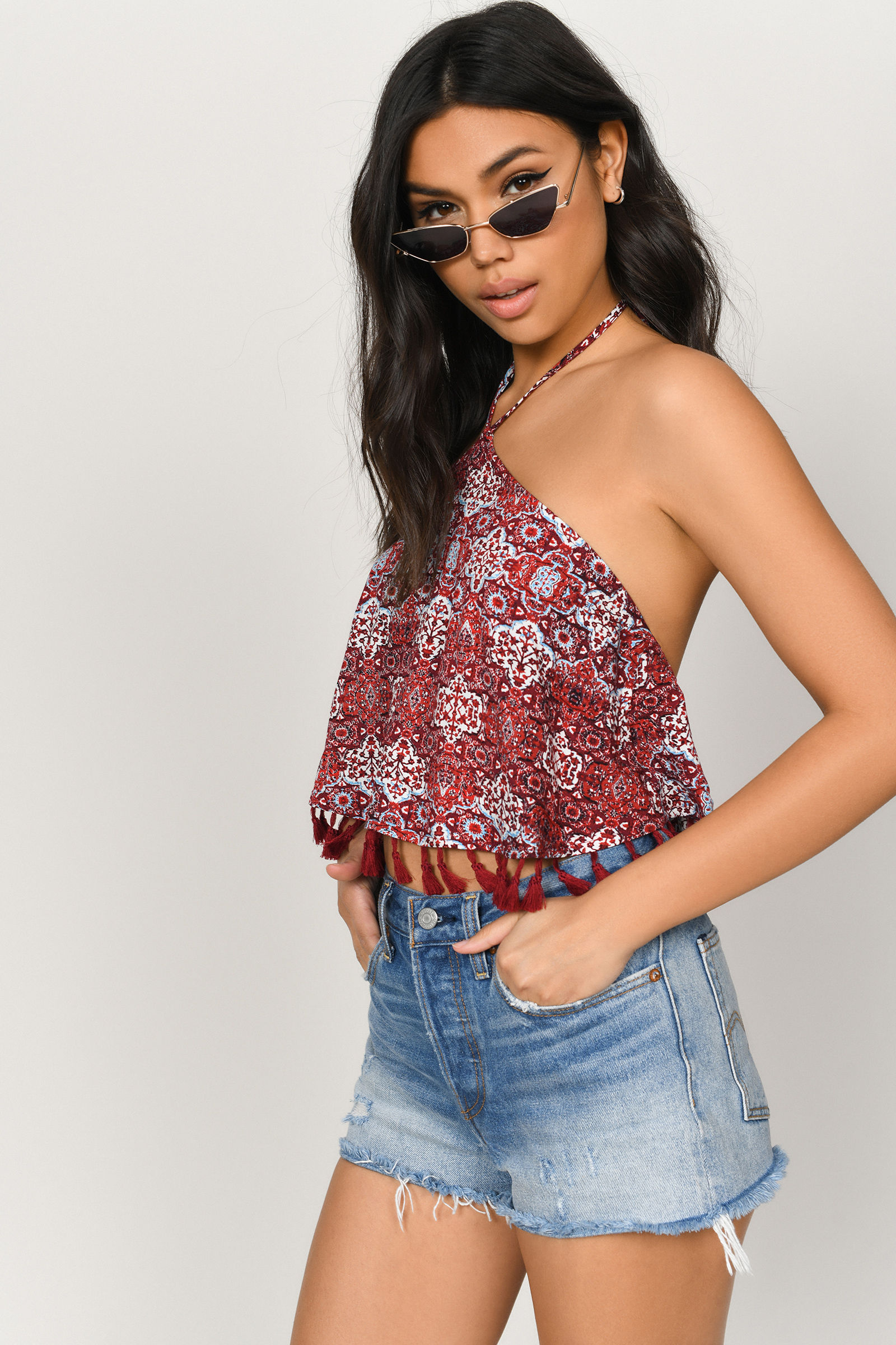 Trendy Red Crop Top - Tassel Crop Top - Red Halter Crop Top