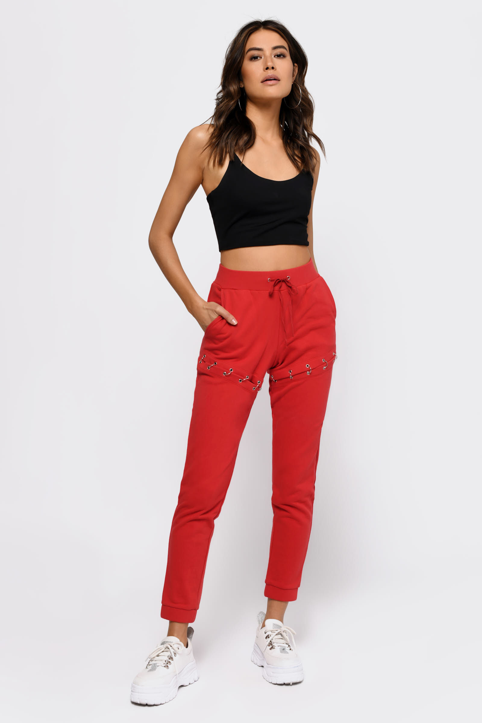 Lovely Red Pants - Drawstring Pants - Red Edgy Joggers