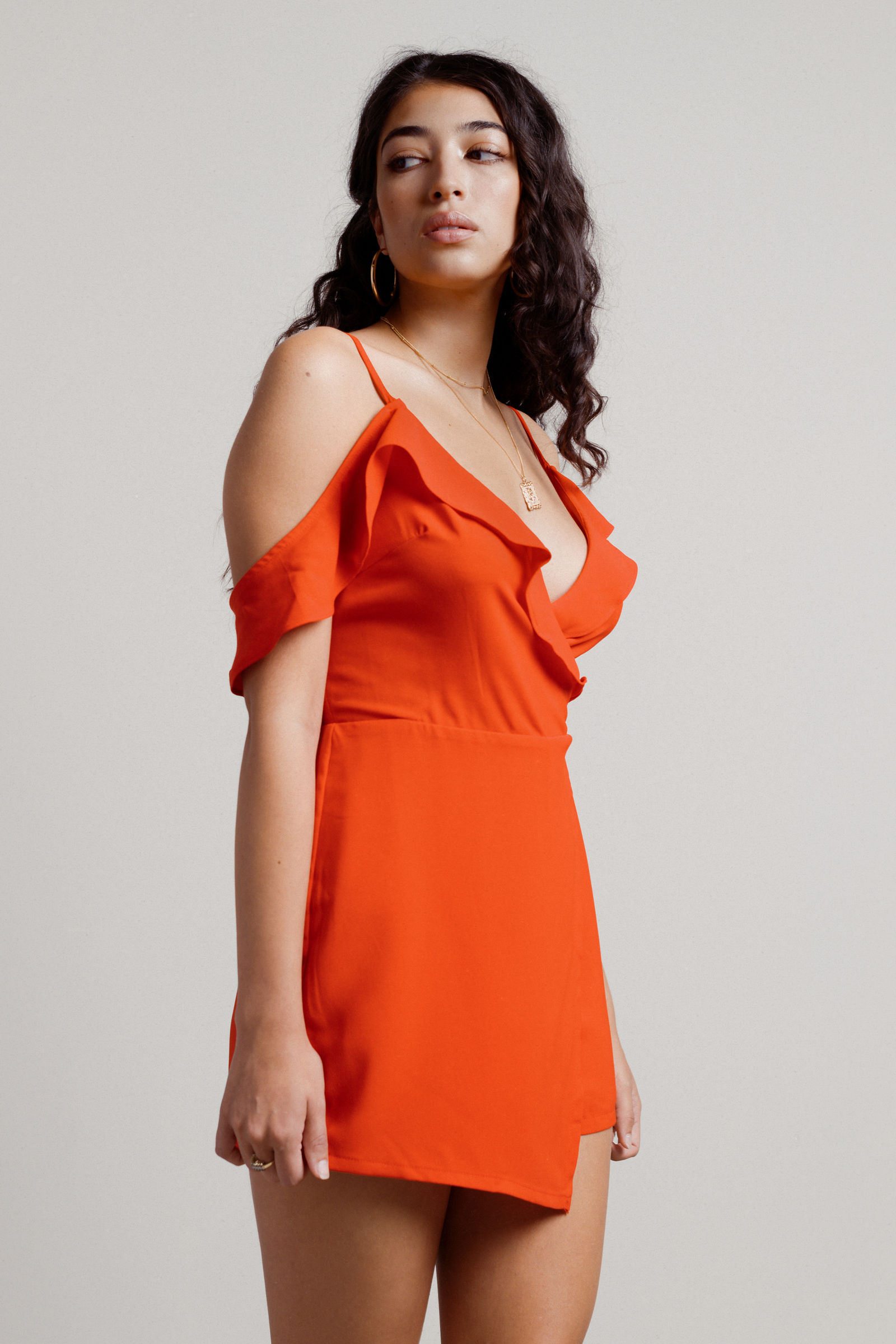 Bright Red Ruffle Romper - Red Wrap Romper - Red Skort