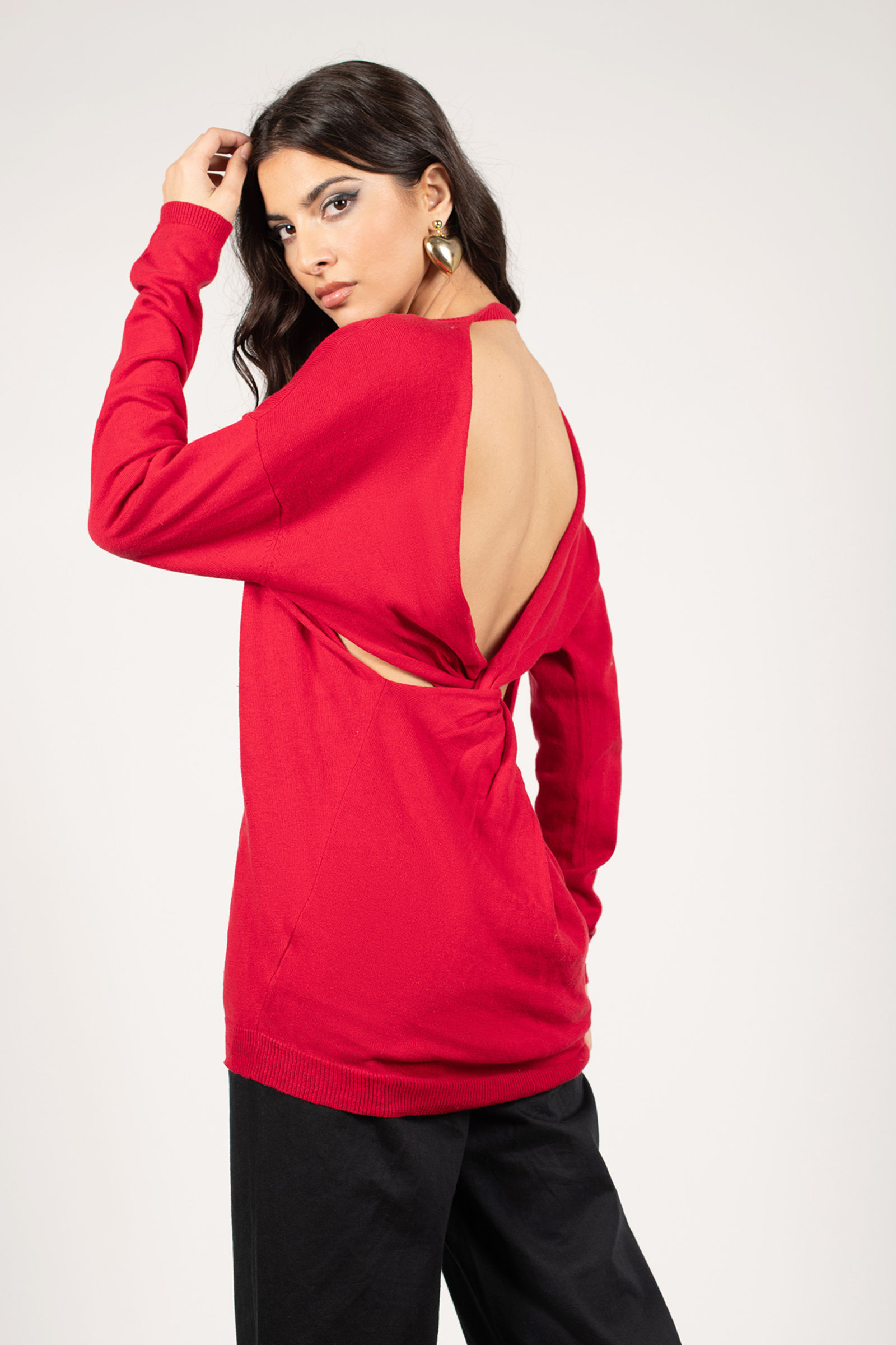 Red Sweater - Boat Neck Sweater - Dark red Sweater