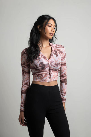 Rust Scarf Top - Orange Satin Top - Cowl Neck Crop Top