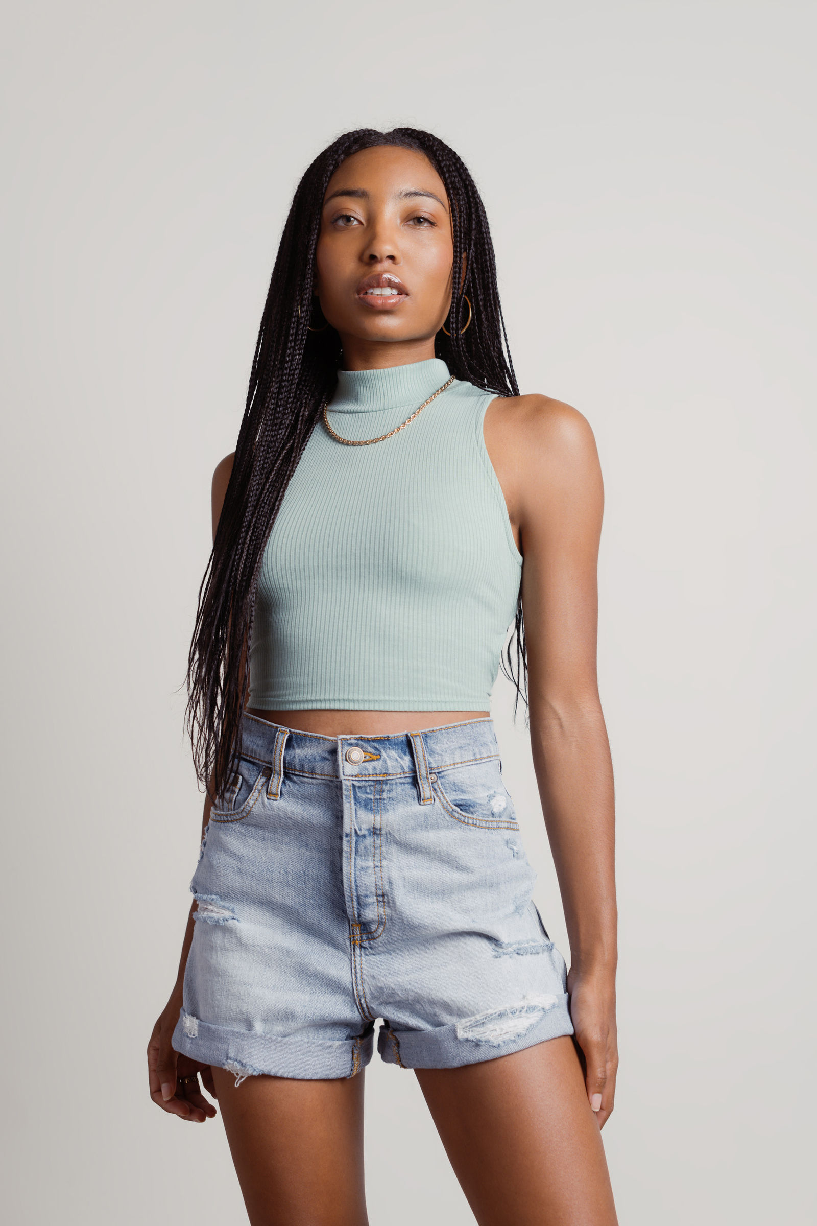 White Crop Top - Open Back Mock Neck Crop Top - Ribbed Back Strap Crop Top
