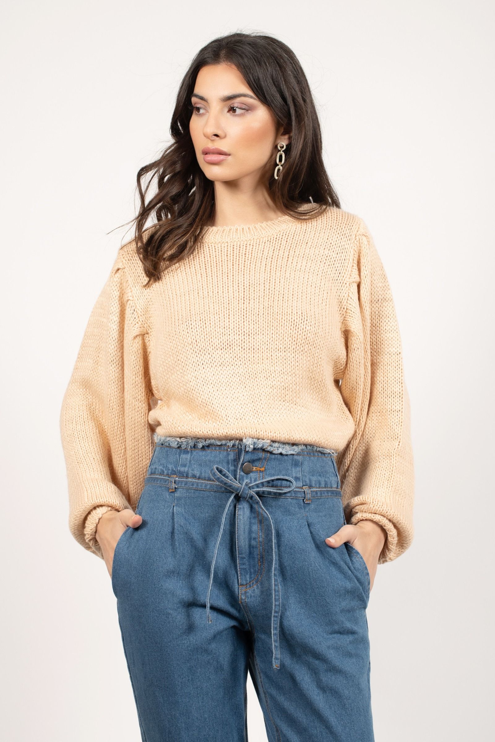 Brown Sweater - Loose Knit Sweater - Sand Sweater