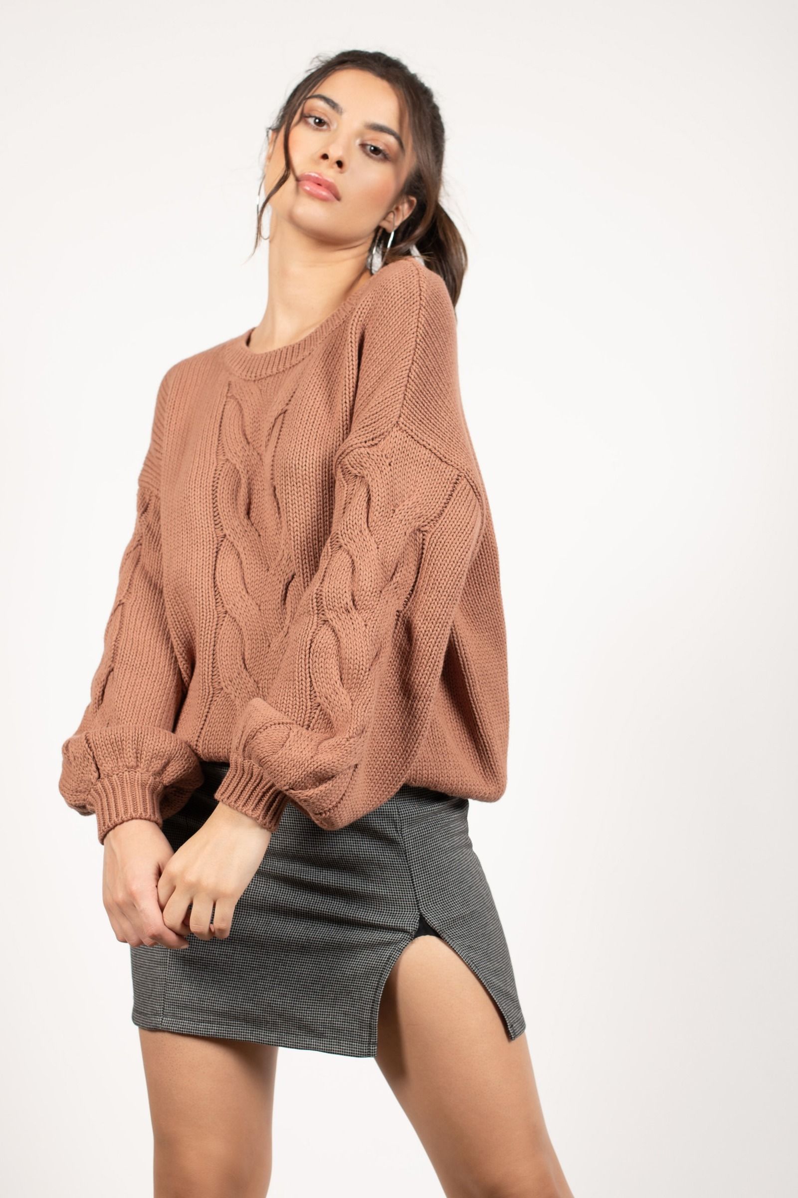 Brown Sweater - Cable Knit Sweater - Siena Slouchy Sweater