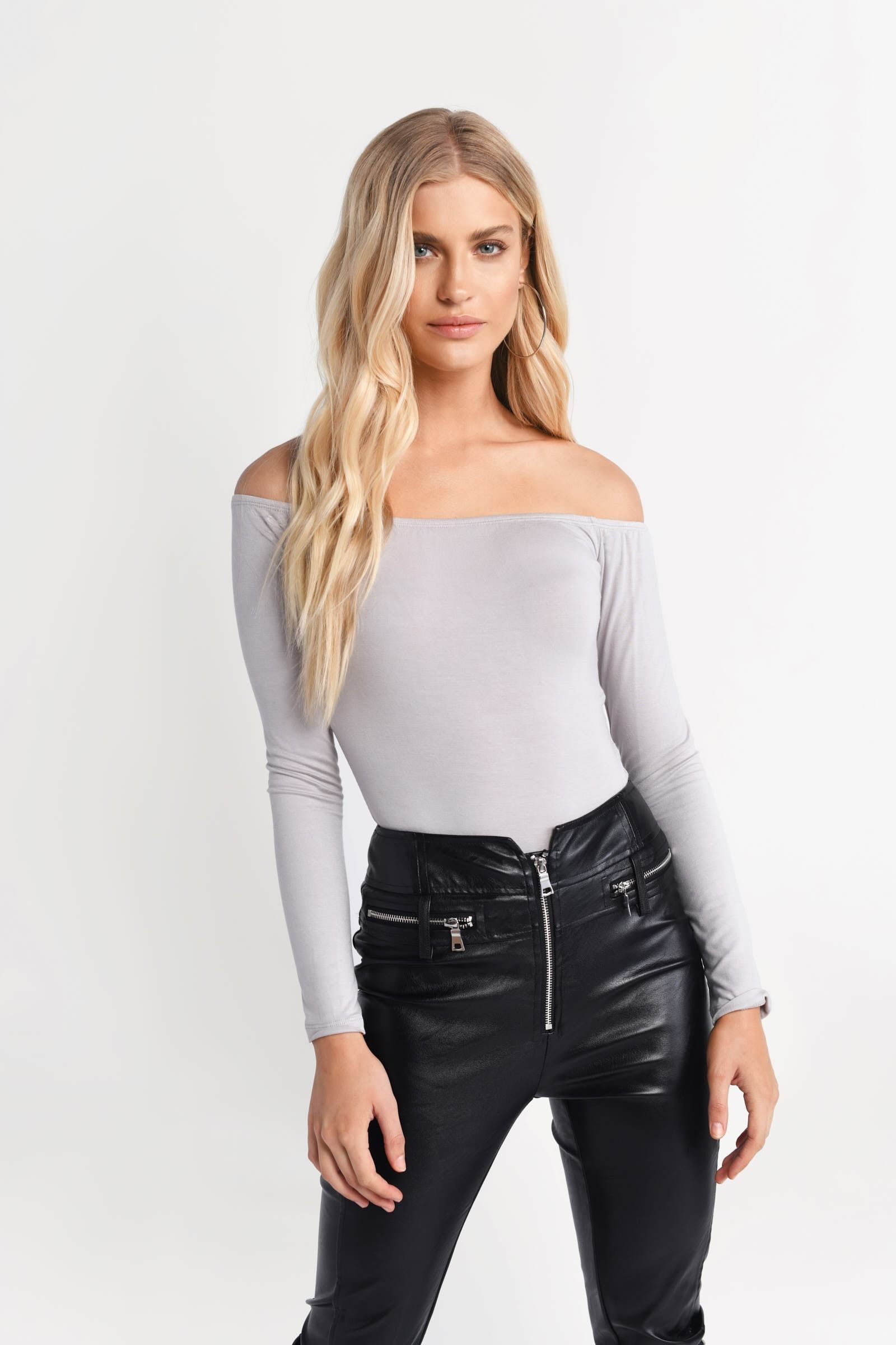 Ivory Off Shoulder Bodysuit - White Long Sleeve Bodysuit - Strapless ...