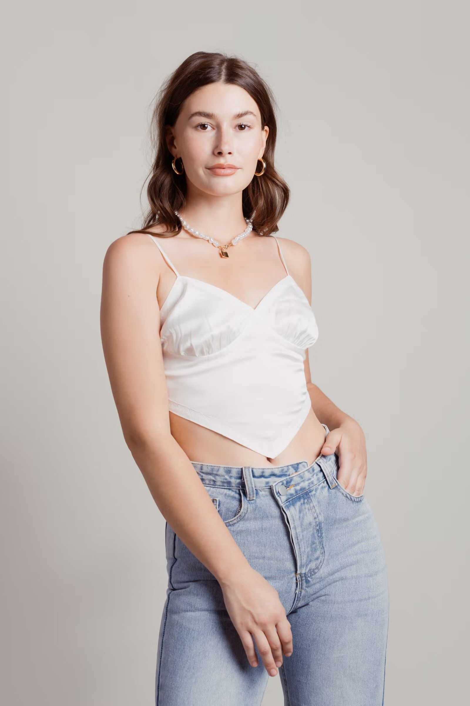 White Bustier Crop Top - Lace Trim Bandana Top - Open Back Crop Top