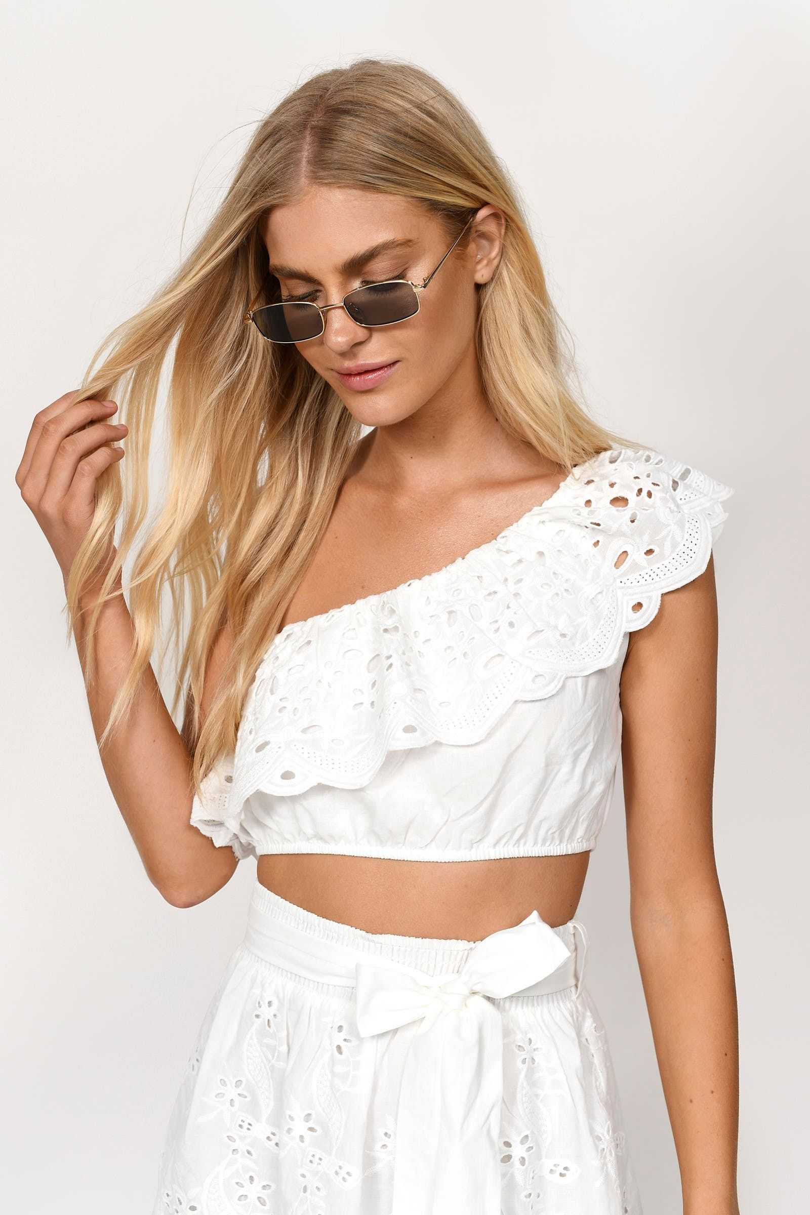 Red Crop Top - One Shoulder Crop Top - Eyelet Lace Crop Top