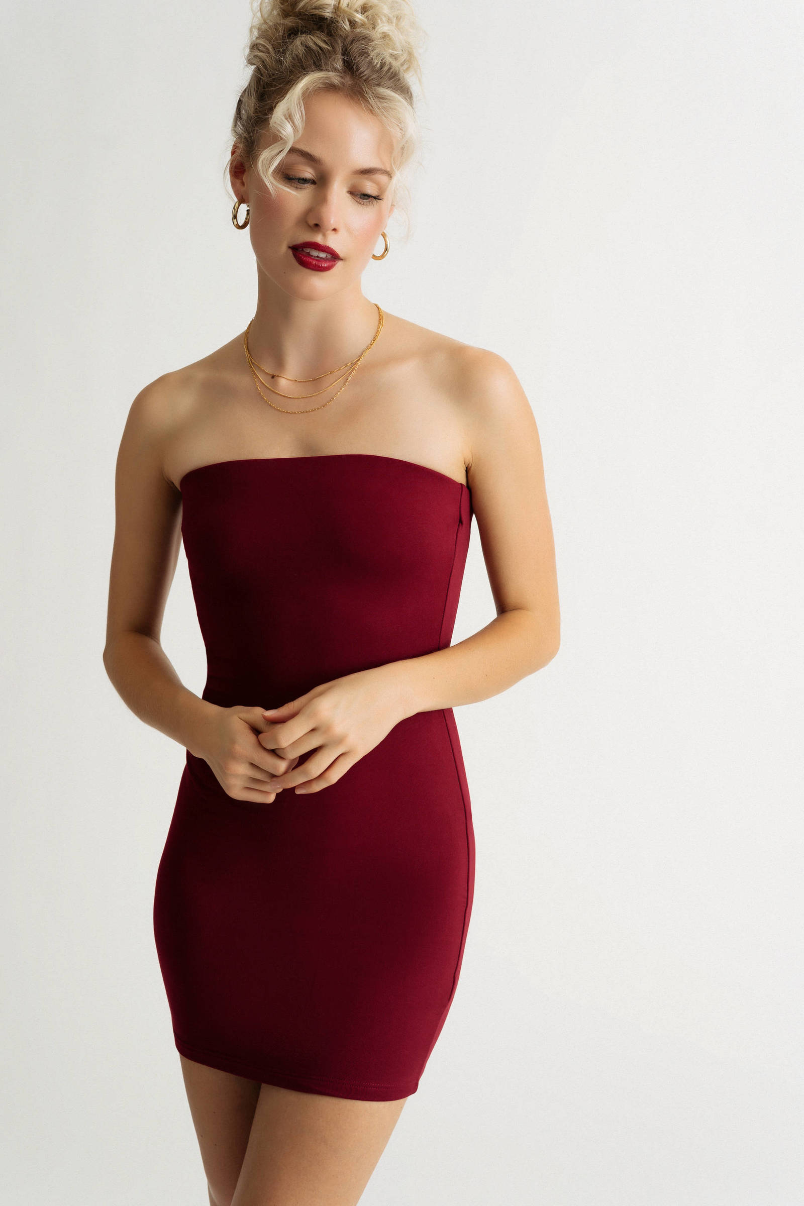 Wine Red Strapless Mini Tube Dress - Tube Bodycon Dress