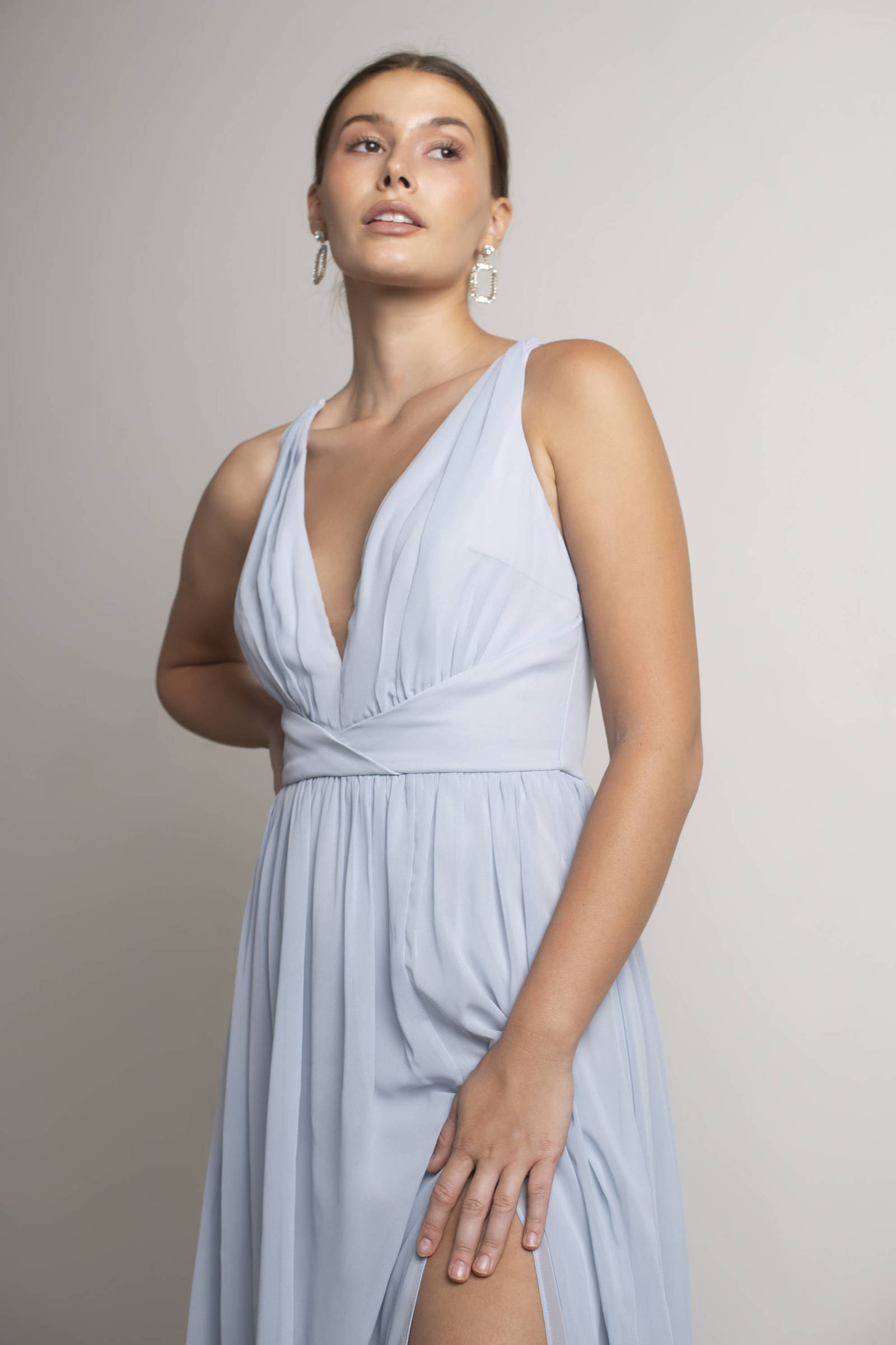 Blue Maxi Dress - Twist Slit Dress - Cute V Neck Straps Dress