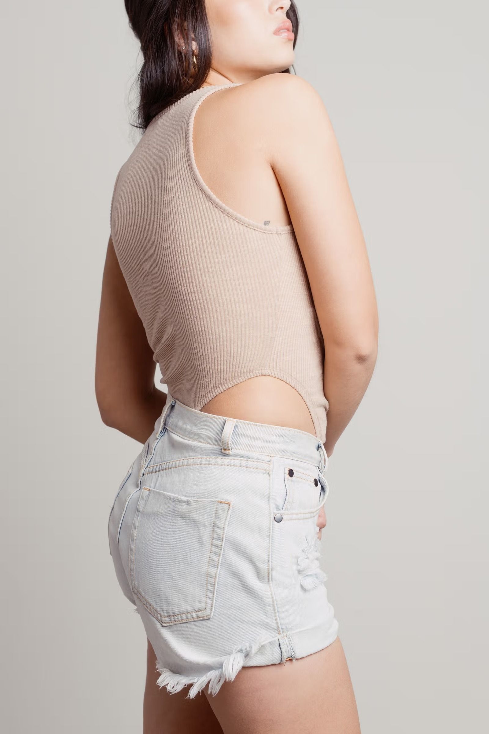 Black Bodysuit - High Side Cutout Bodysuit - Ribbed Ribbed Bodysuit