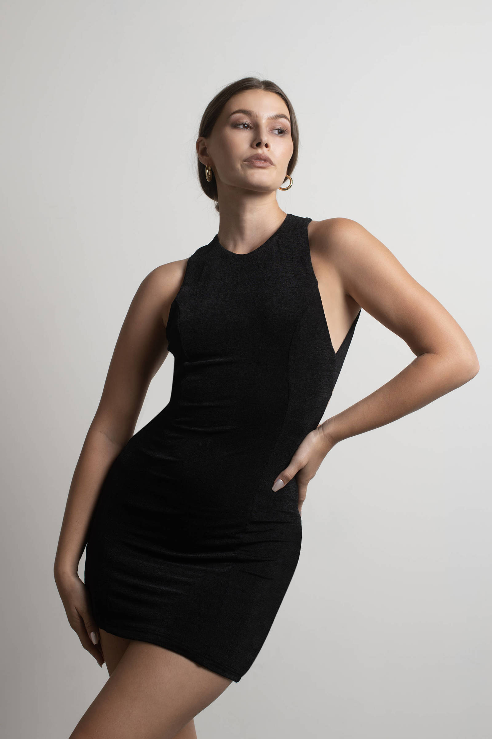 Black Mini Dress - Open Back Bodycon Dress - Halter Neck Dress