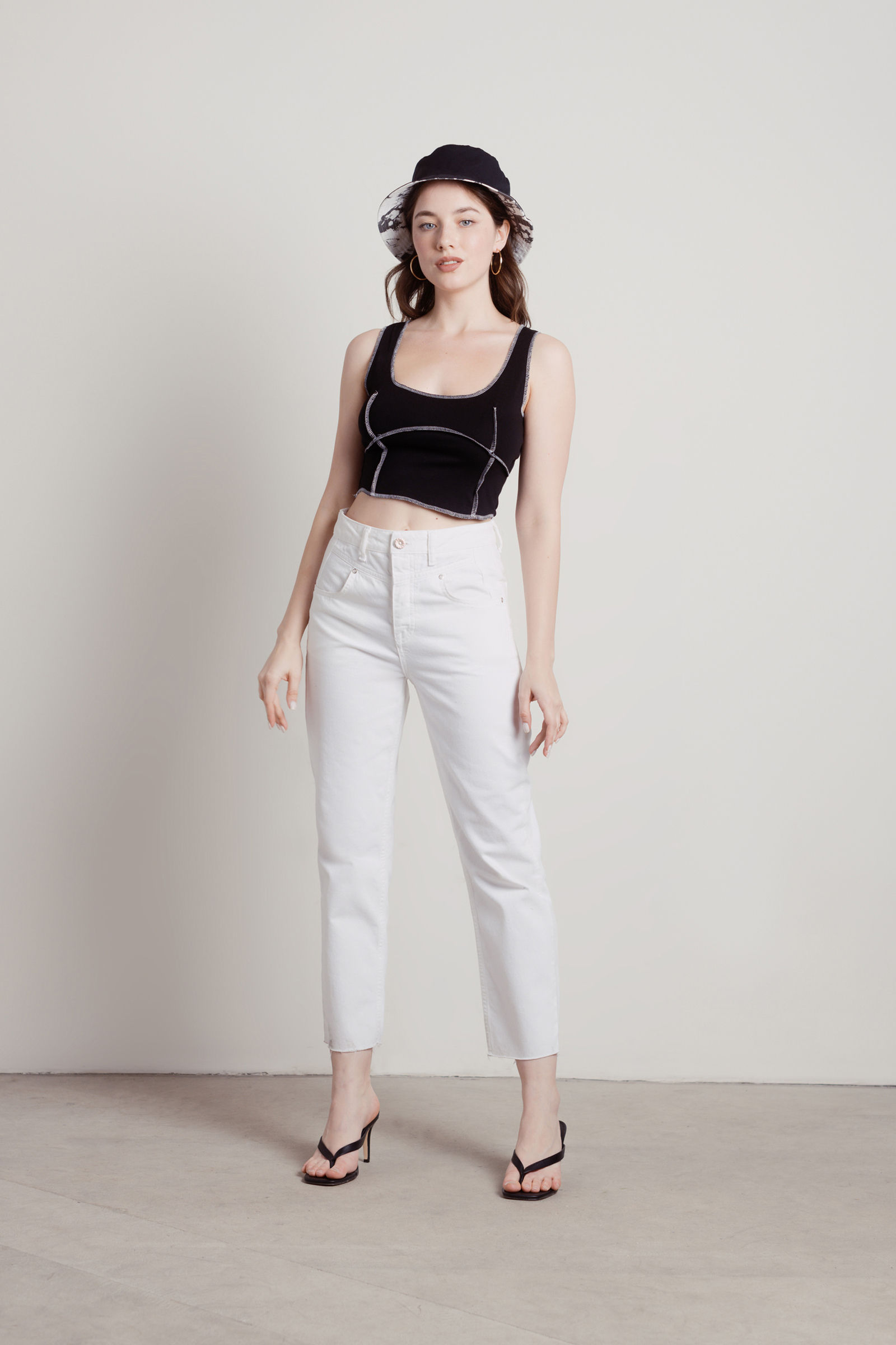Cute Black Crop Top - Exposed Stitch Top - Fitted Top