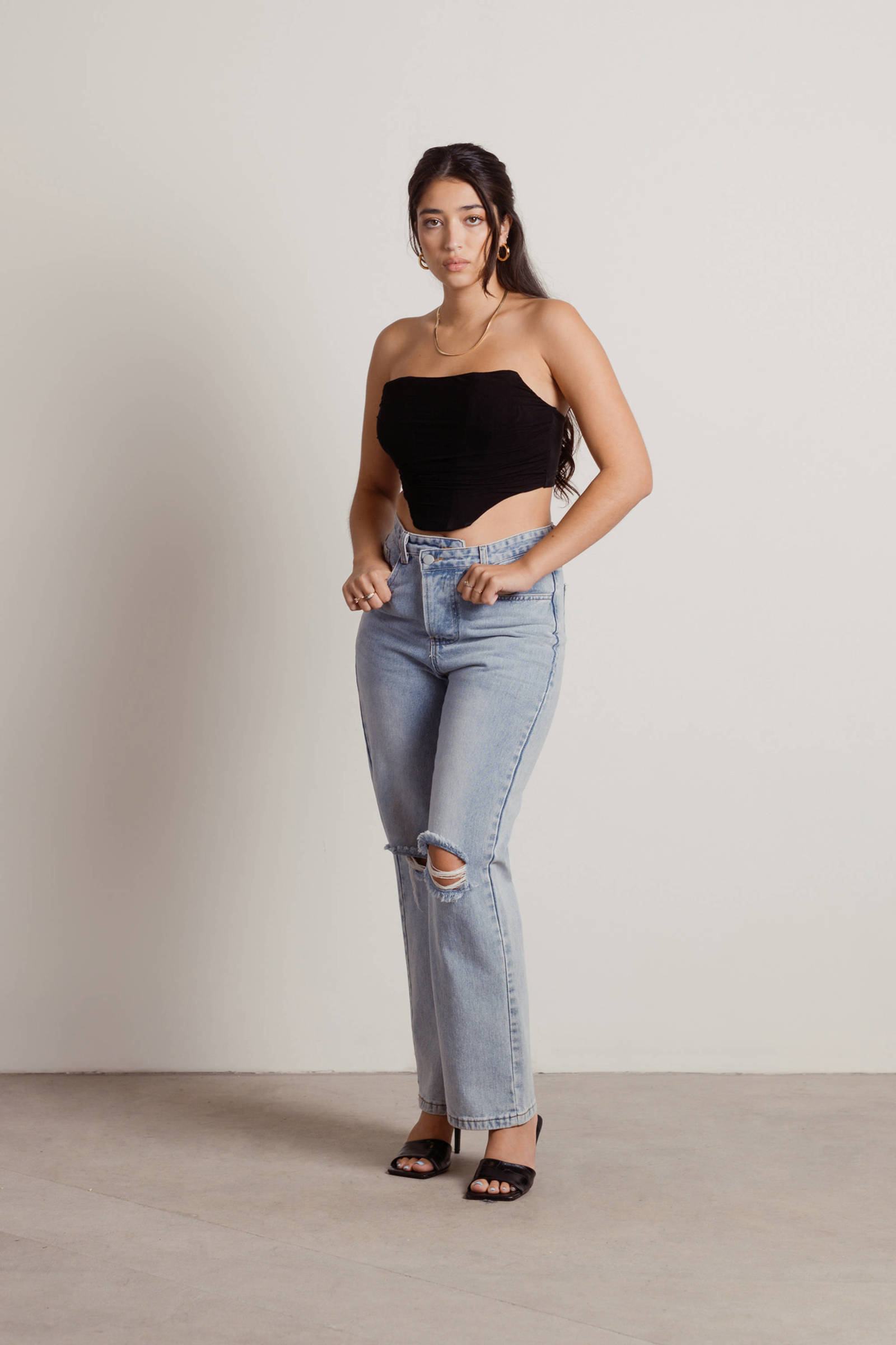 Black Crop Top - Mesh Gathered Strapless Crop Top - Bustier Corset Crop Top