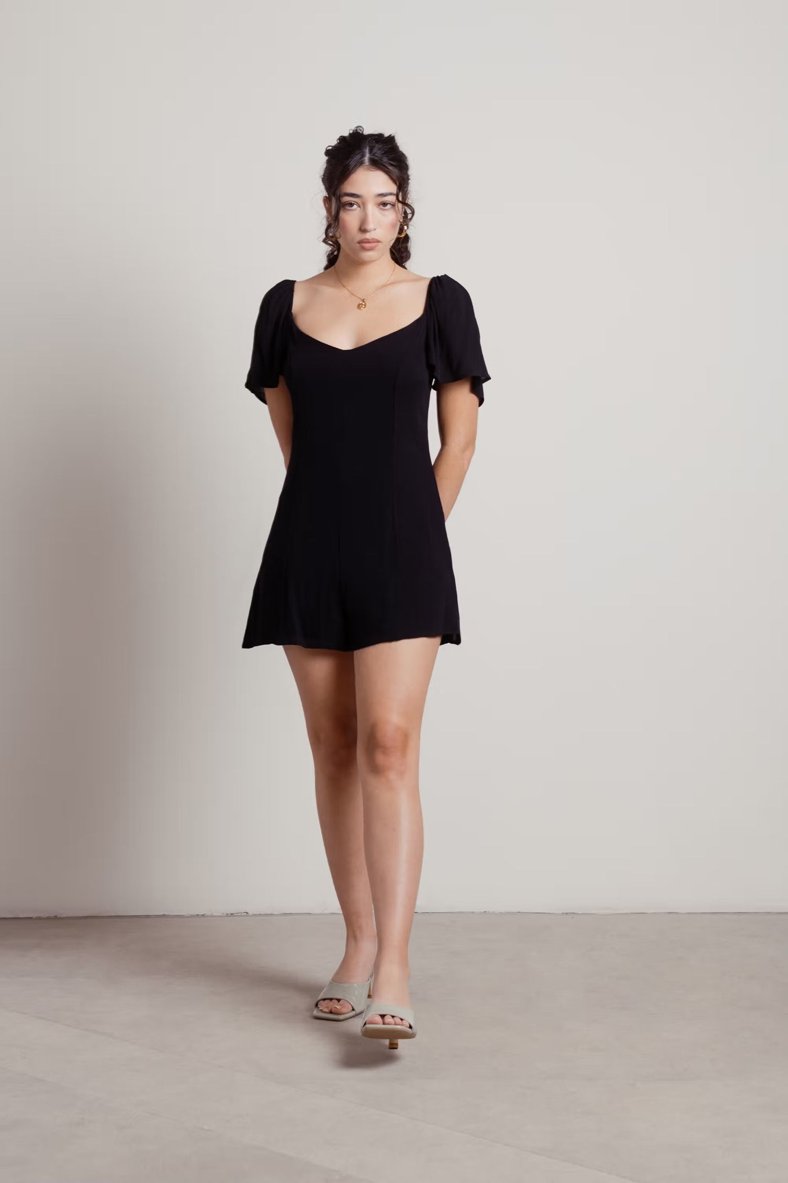 Black Romper - Flowy Romper - Black Ruffle Romper