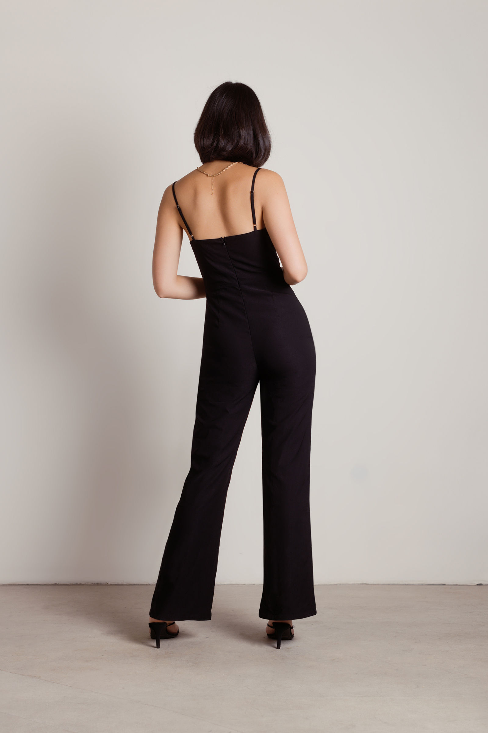 Black Jumpsuit - Front Lace Up Jumpsuit - Criss Cross Front Tie Jumpsuit