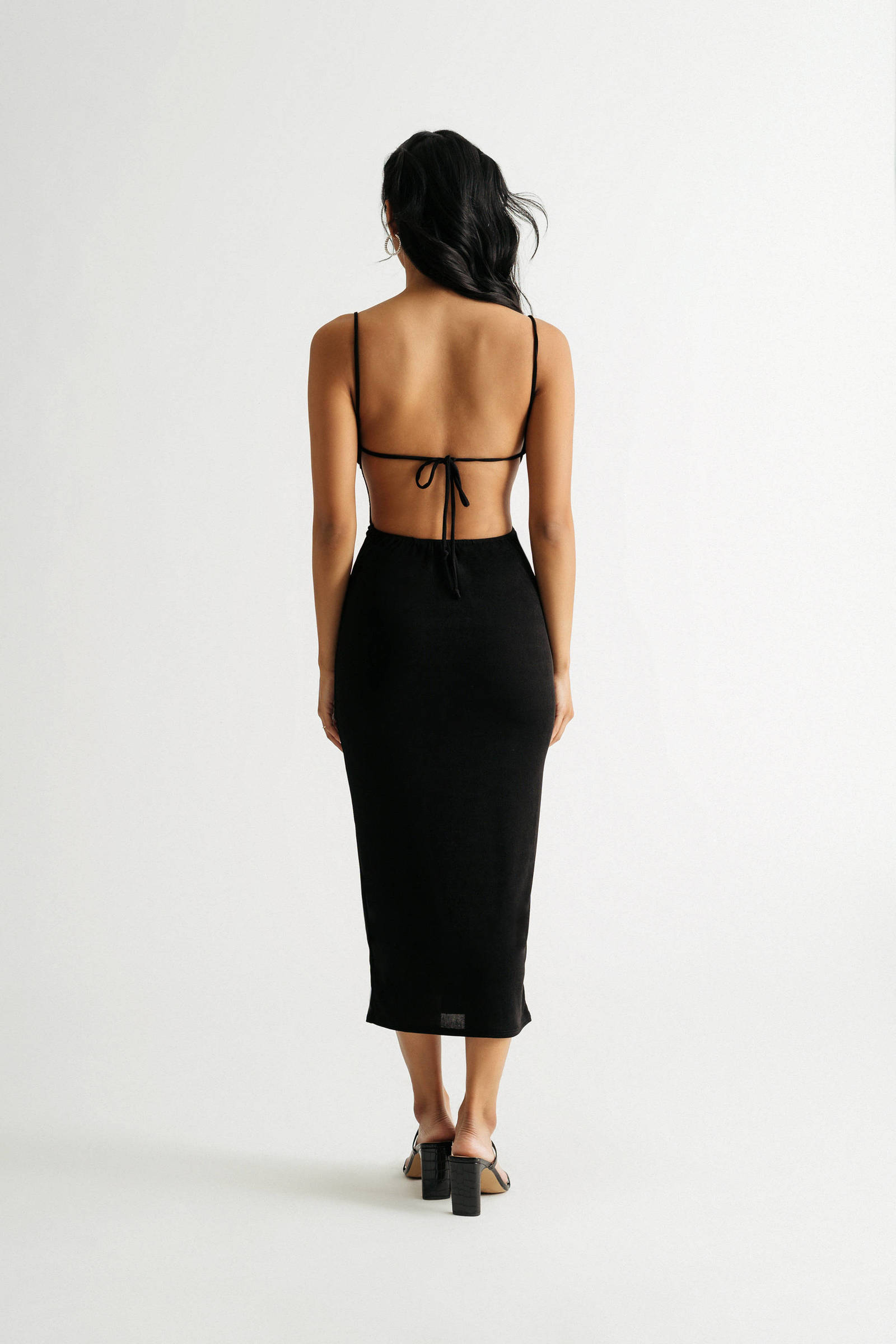Black Open Back Midi Dress - Midi Dress Bodycon - Slinky Midi Dress