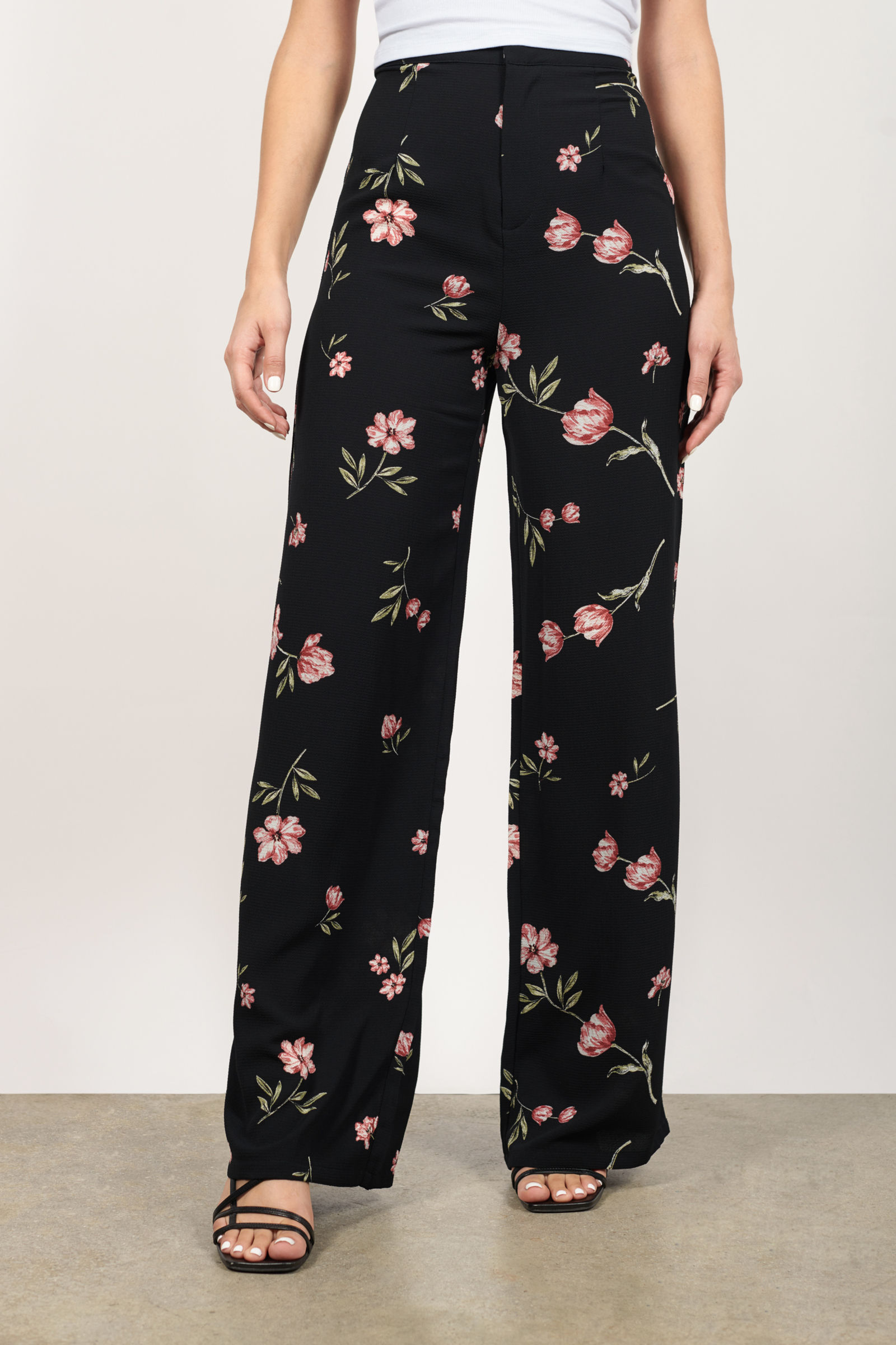 Black Pants - Multi Floral Pants - Pants With Relaxed Legs