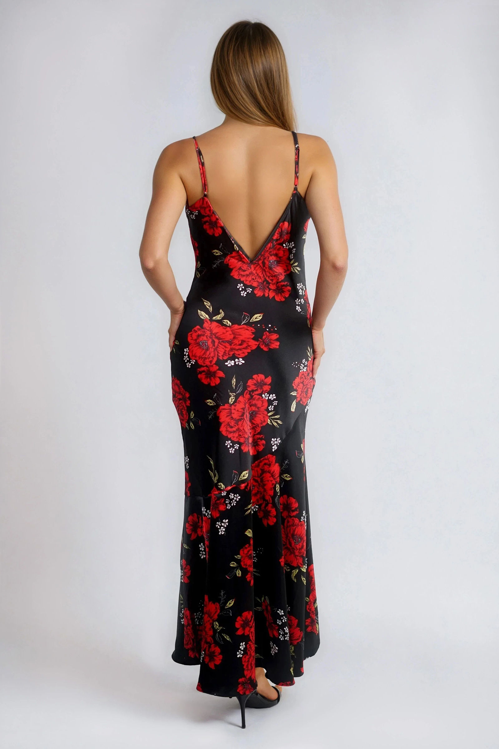 Petals of Love Satin Floral Maxi Dress - Black/Red - $46 | Tobi US